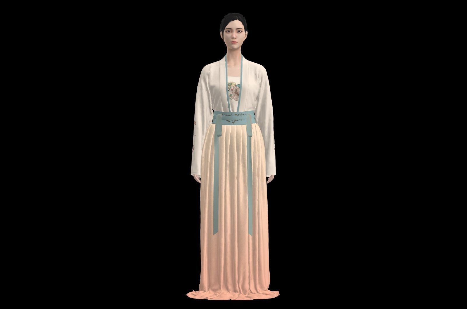 Tang Dynasty yellow jade on the skirt waist hundred fold skirt free 3D model | CGTrader