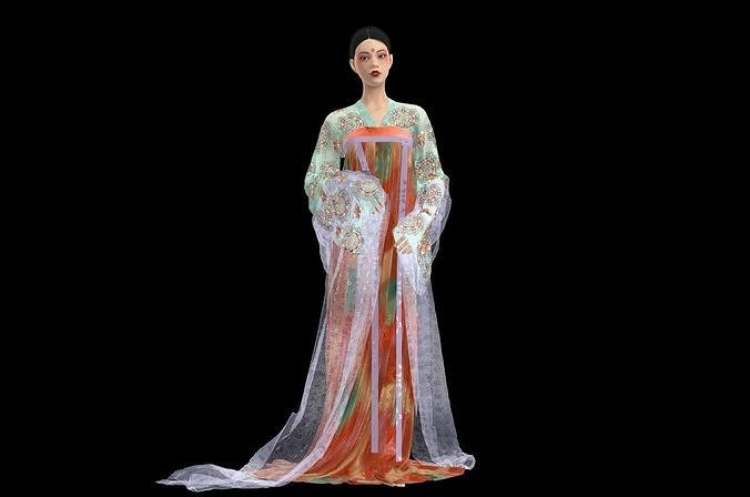 Tang Dynasty red gold embroidery Tuanhua chest-length ruqun free 3D ...