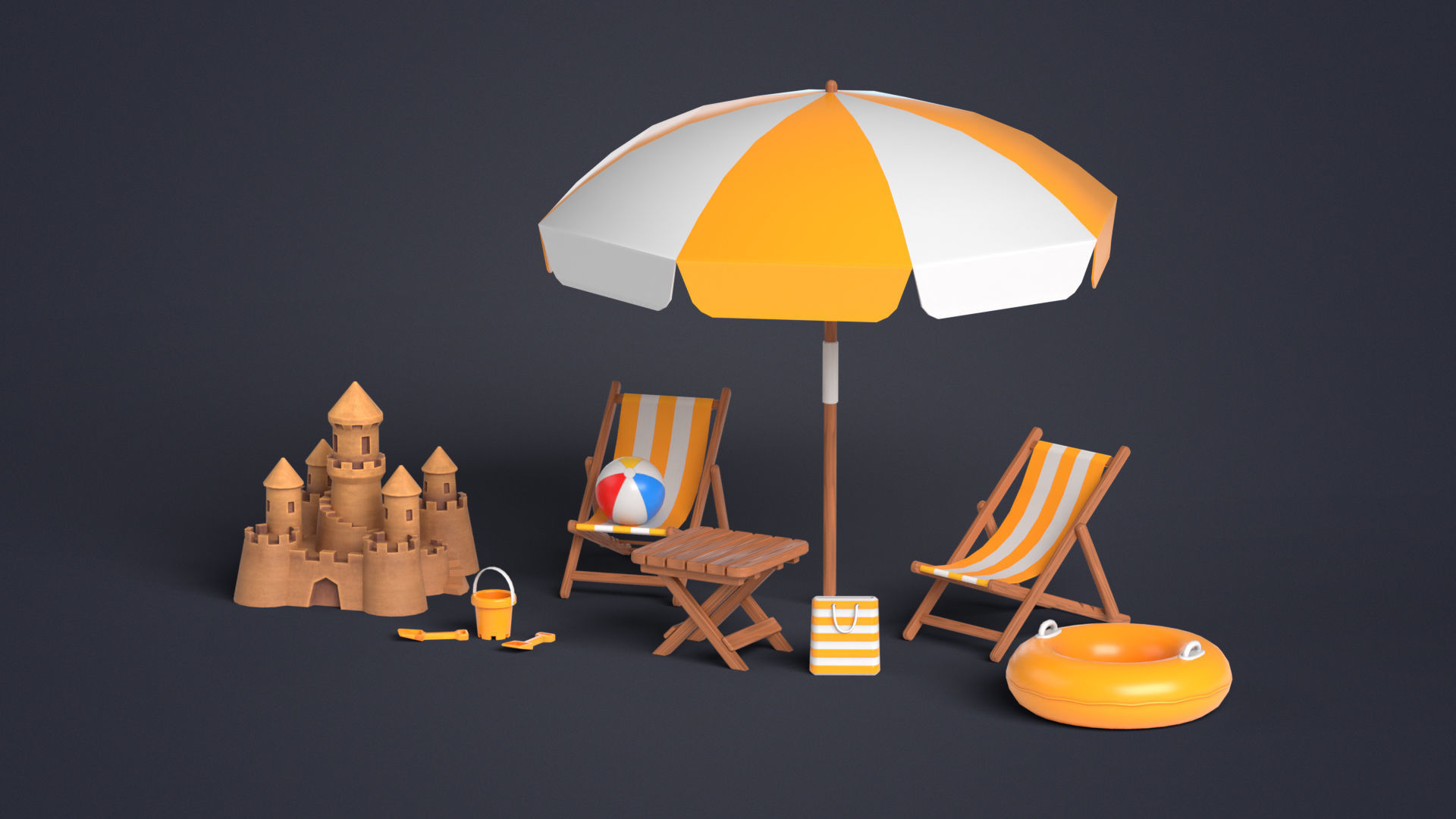3D model Beach Pack VR / AR / low-poly | CGTrader