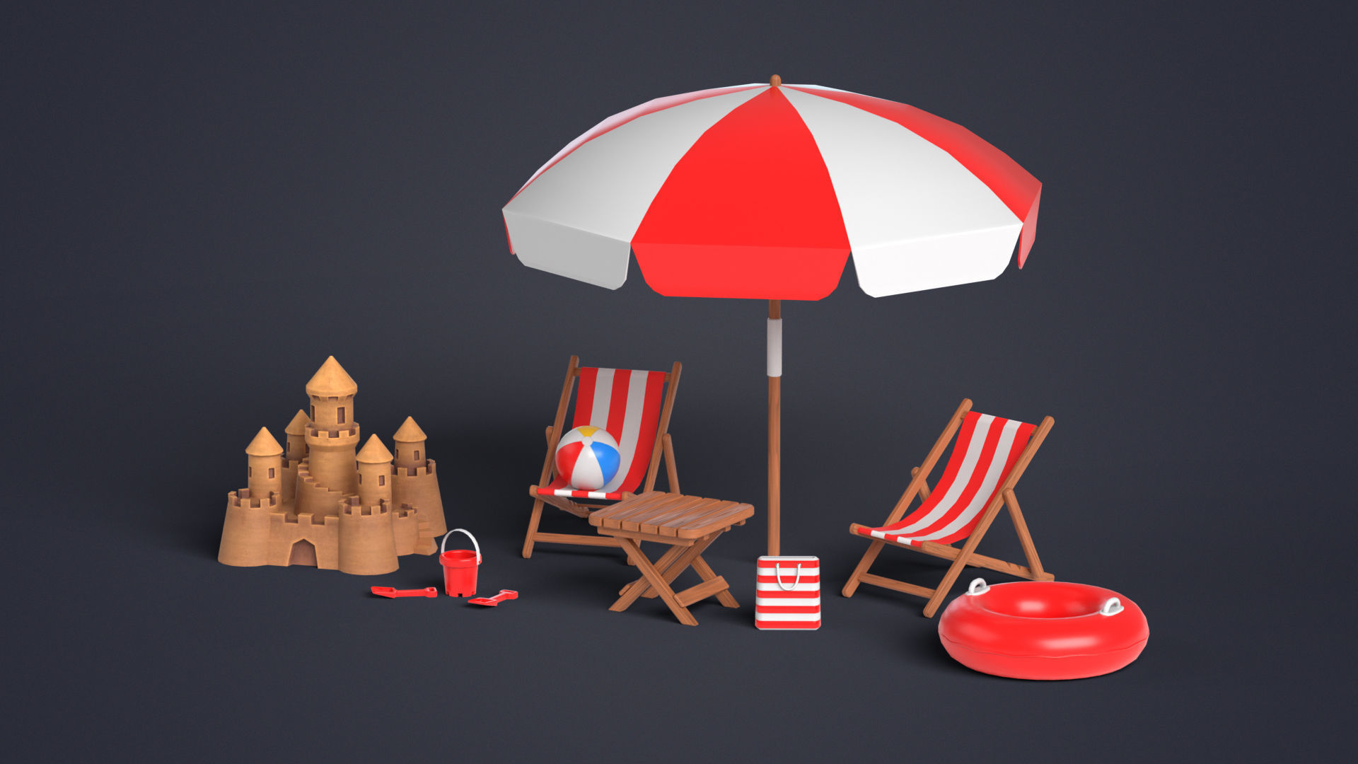 3D model Beach Pack VR / AR / low-poly | CGTrader