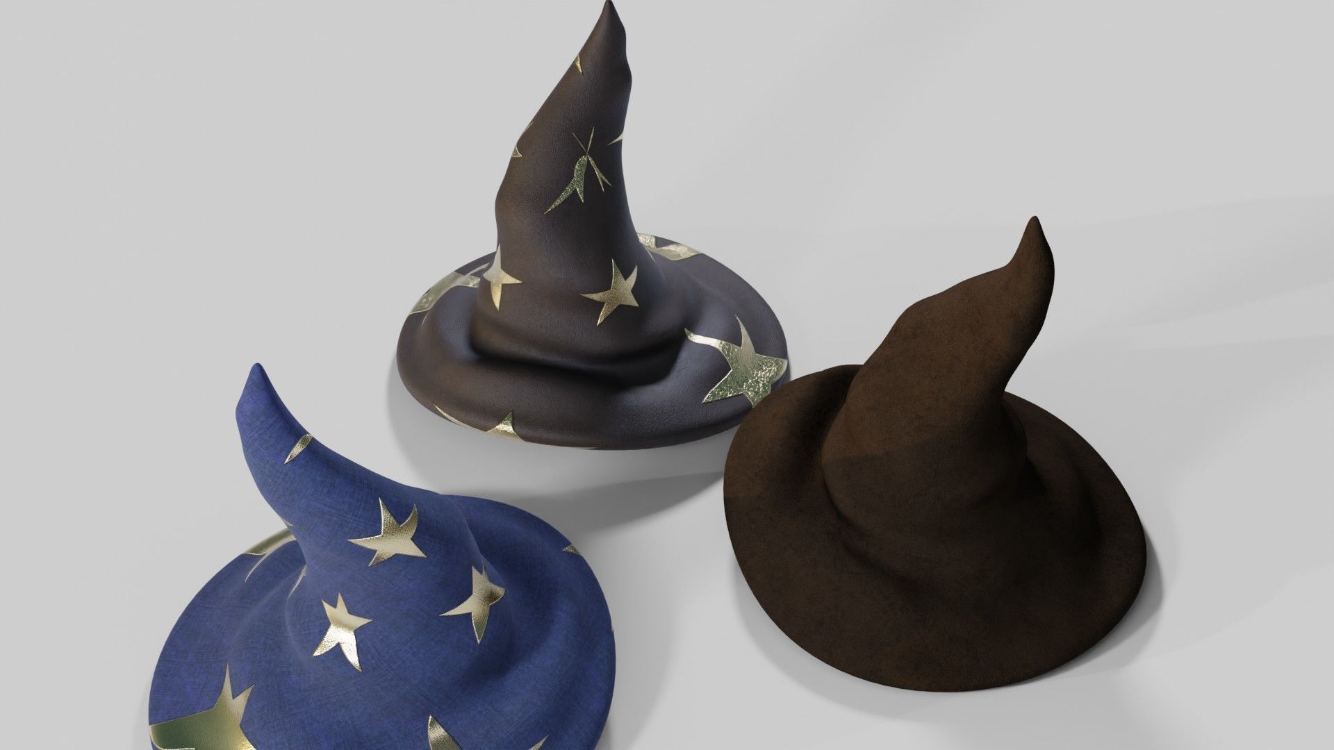 3 wizards and witch hats with different pbr textures 3D model | CGTrader