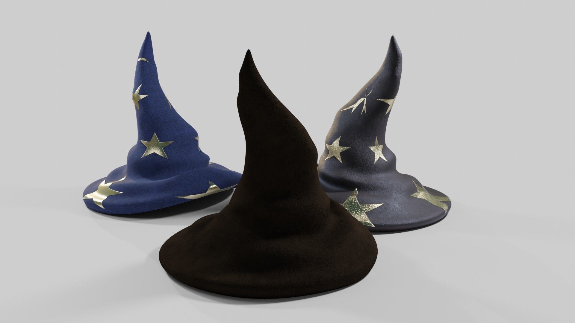 3 wizards and witch hats with different pbr textures 3D model | CGTrader