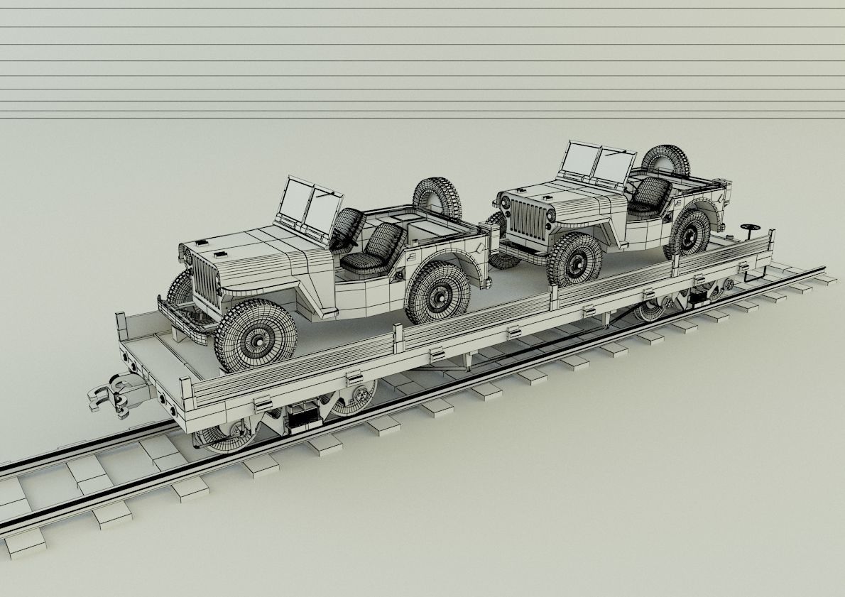 train wagon willys jeep 3D model | CGTrader
