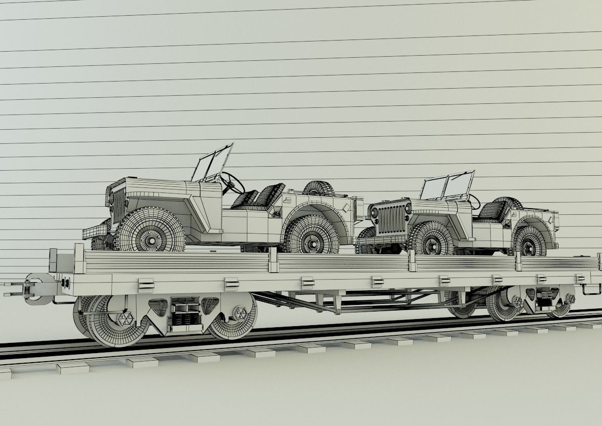 train wagon willys jeep 3D model | CGTrader