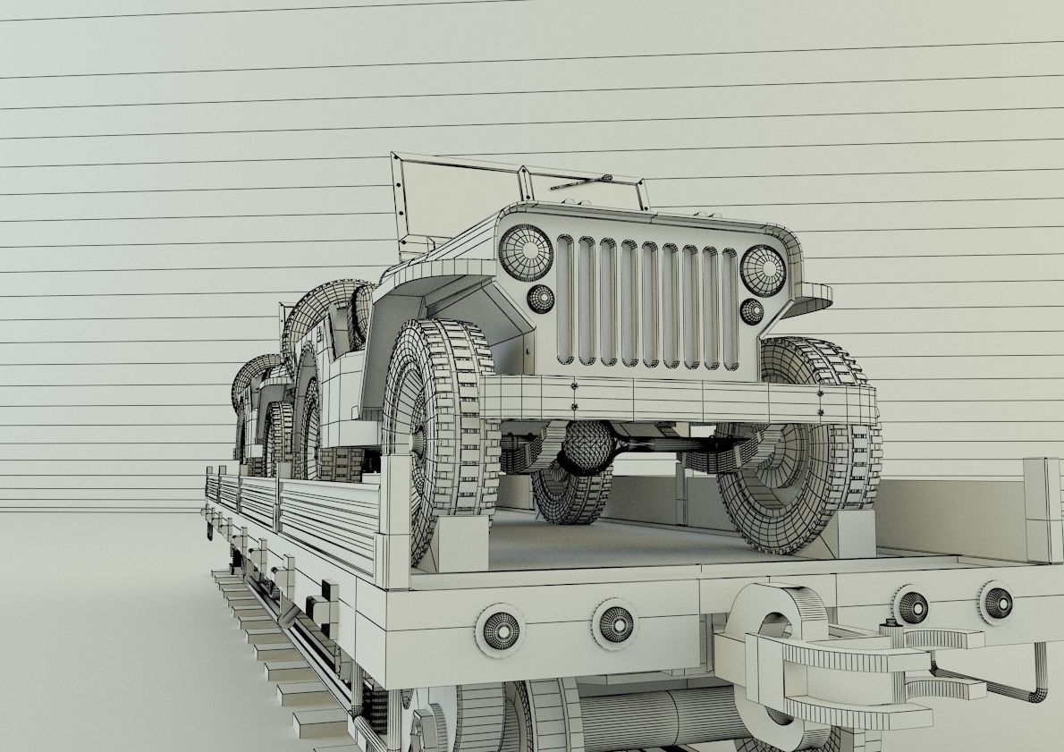 train wagon willys jeep 3D model | CGTrader
