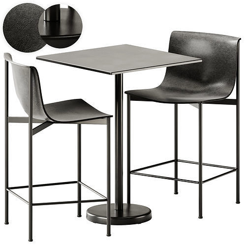 Ombra Leather High Stool by Lema and Linear Table by Muuto 3D model ...