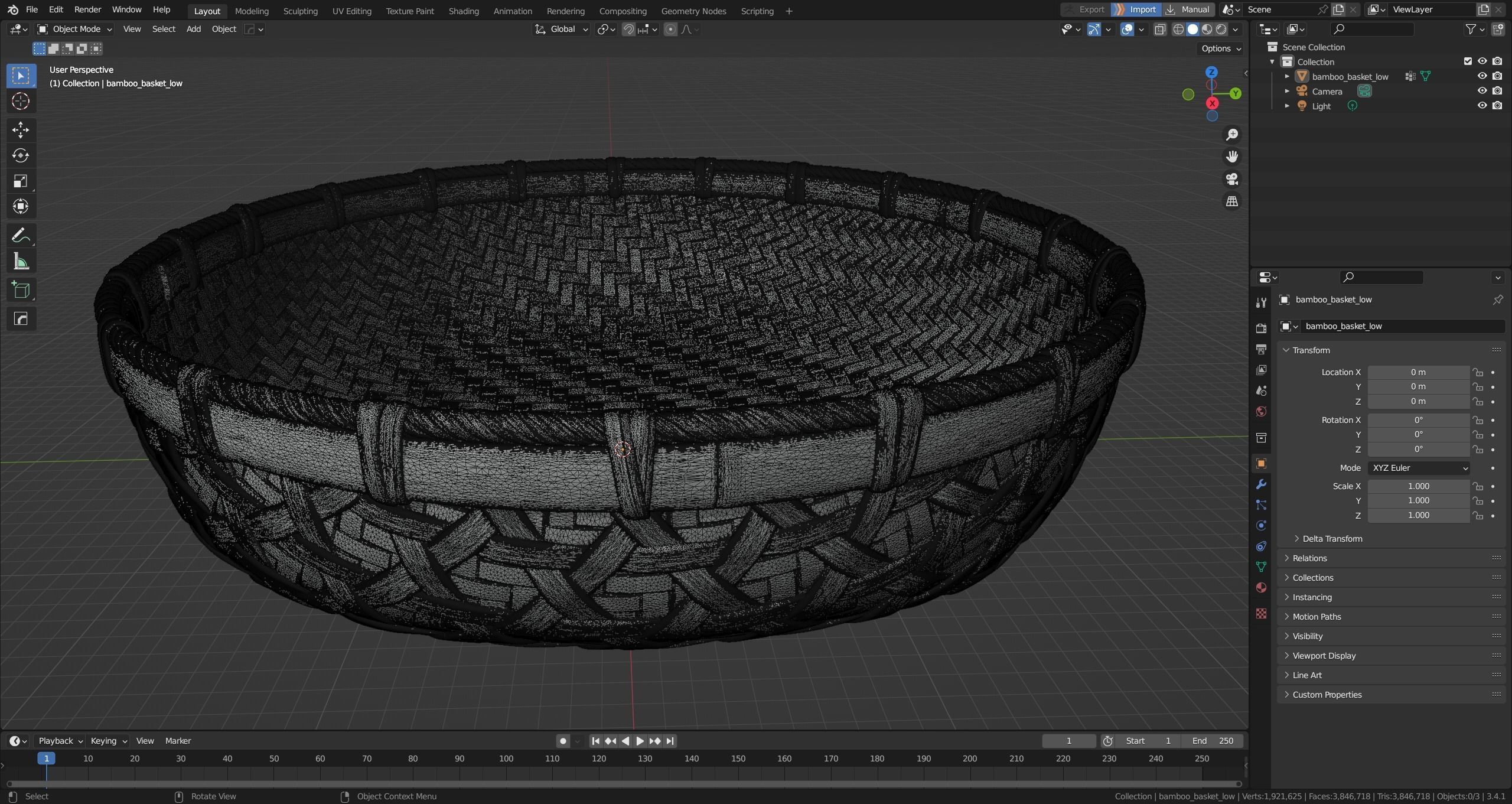 bamboo weaving art basket high model 3D model 3D printable | CGTrader