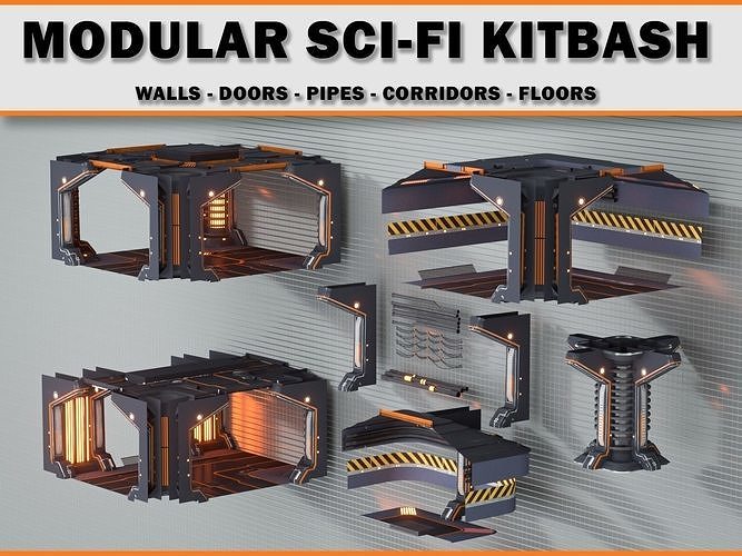 3D model Sci-Fi Modular Corridor Interior Kitbash Set VR / AR / low-poly | CGTrader