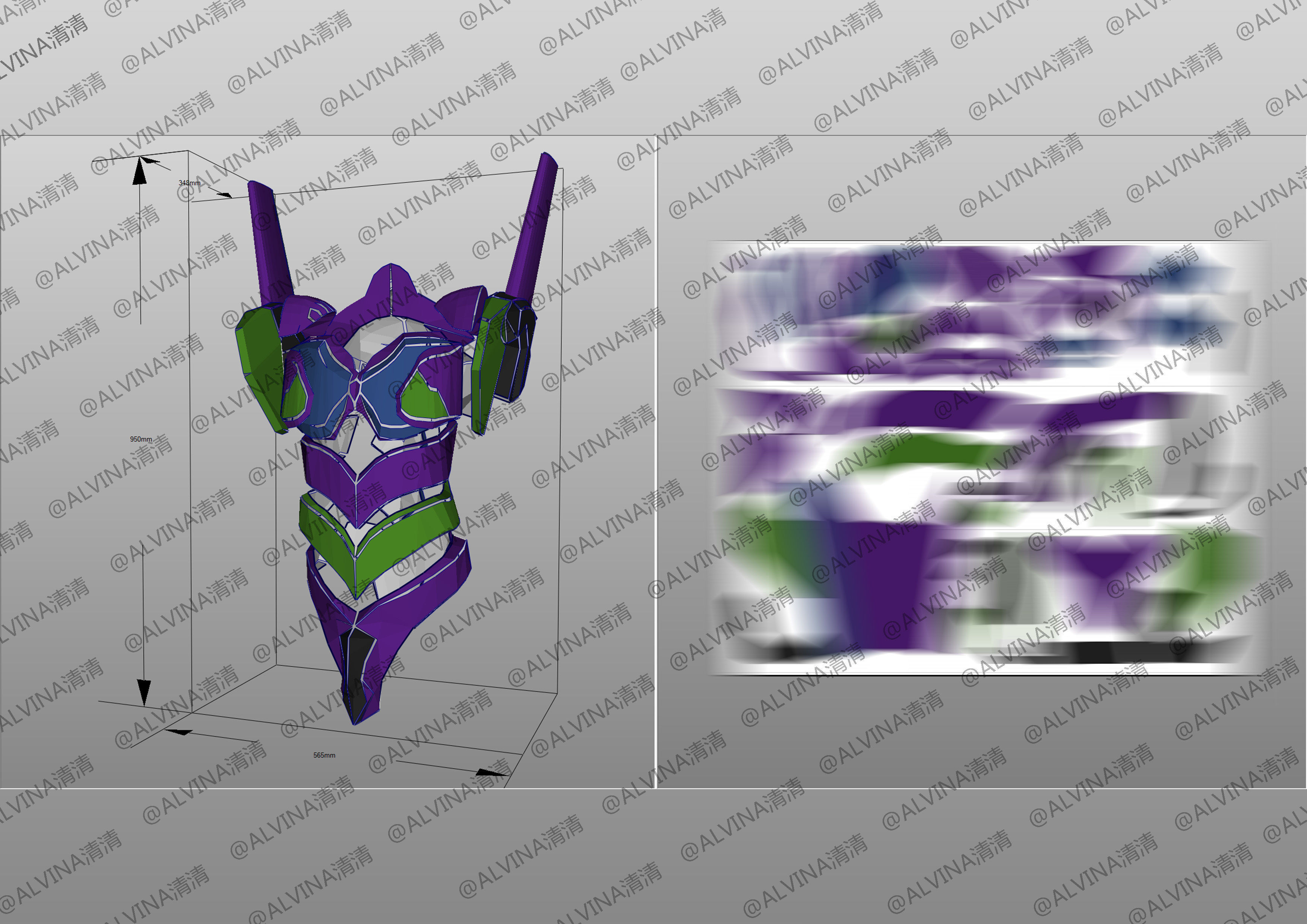 3D model Eva 01 Armadura Evangelion - Cosplay Pepakura Foam Template VR ...