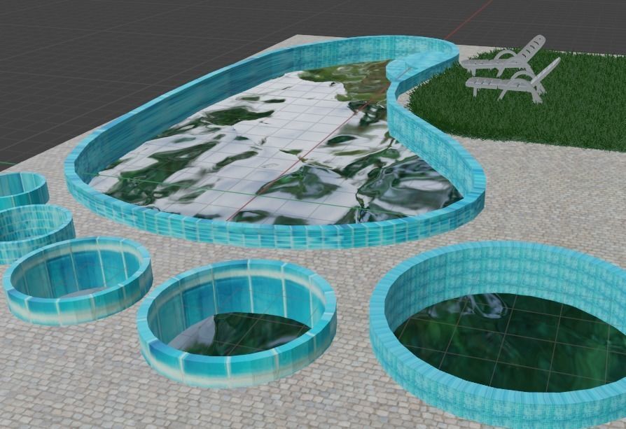 Swimming pool and area around it 3D model animated | CGTrader