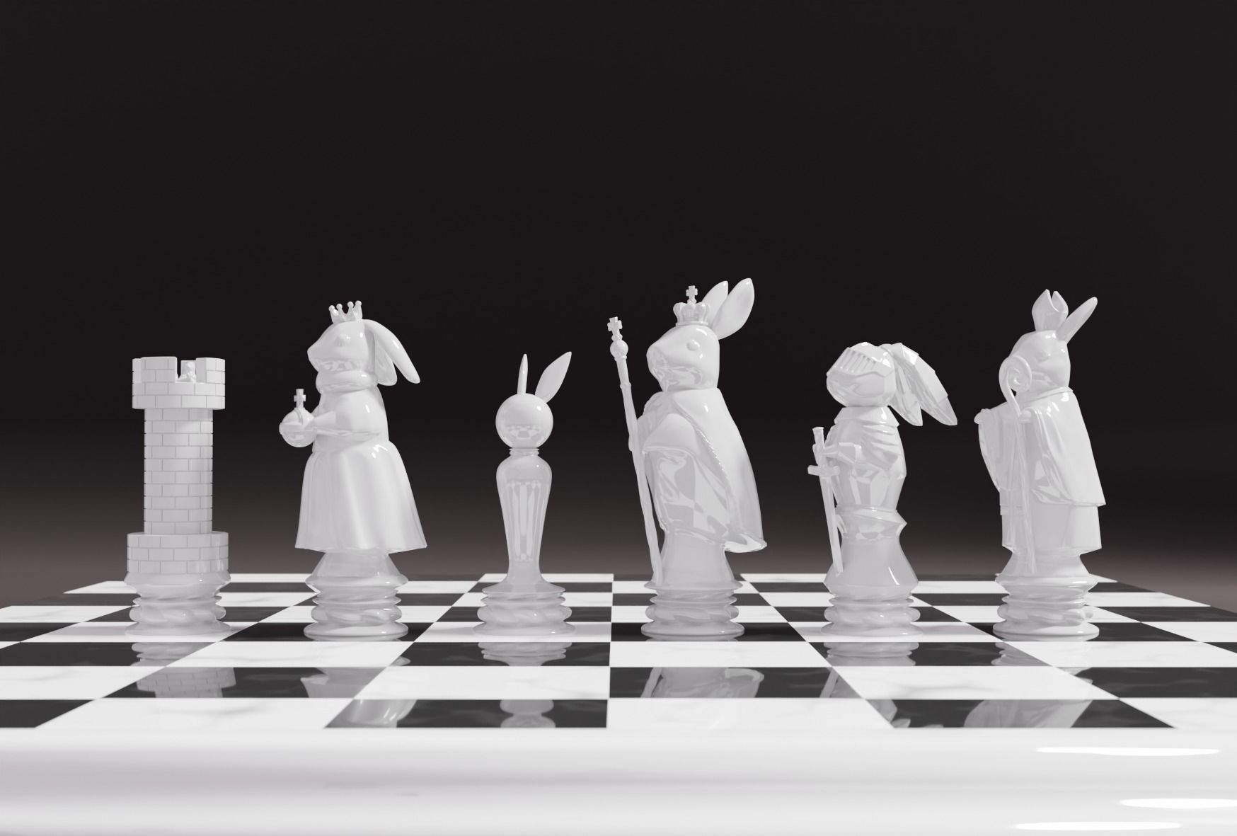 Rabbit Chess set 3D model 3D printable | CGTrader