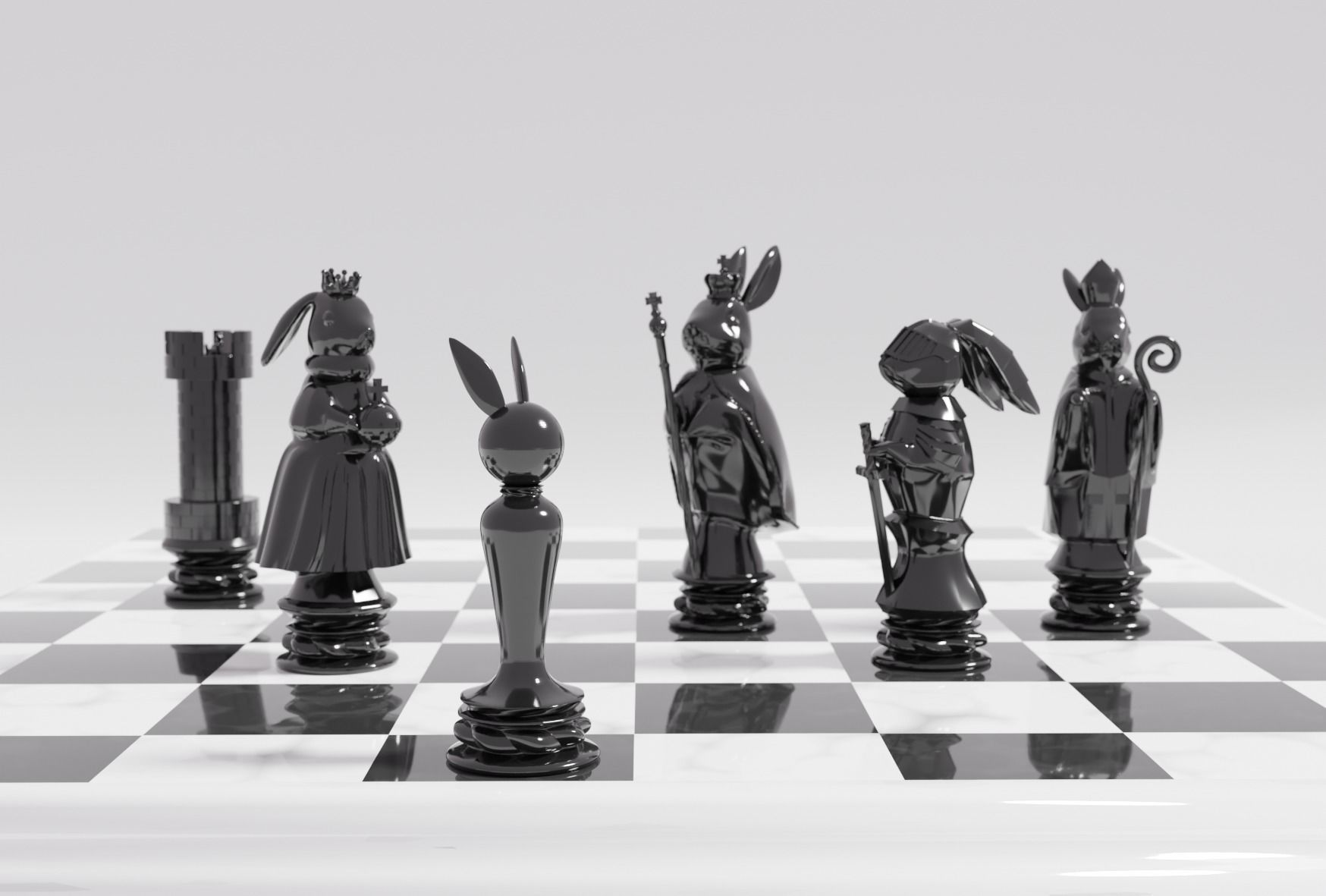 Rabbit Chess set 3D model 3D printable | CGTrader