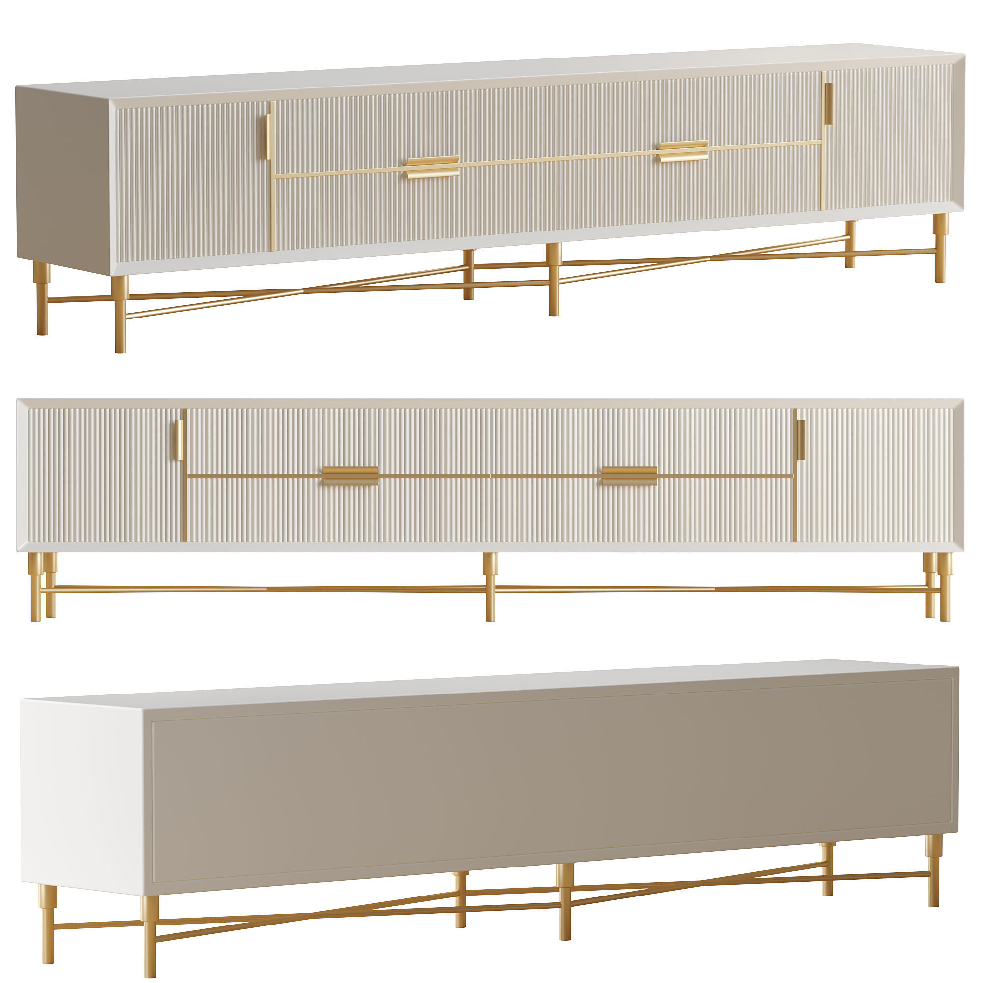 Modern Off White TV Stand Rectangle Media Console 3D model | CGTrader