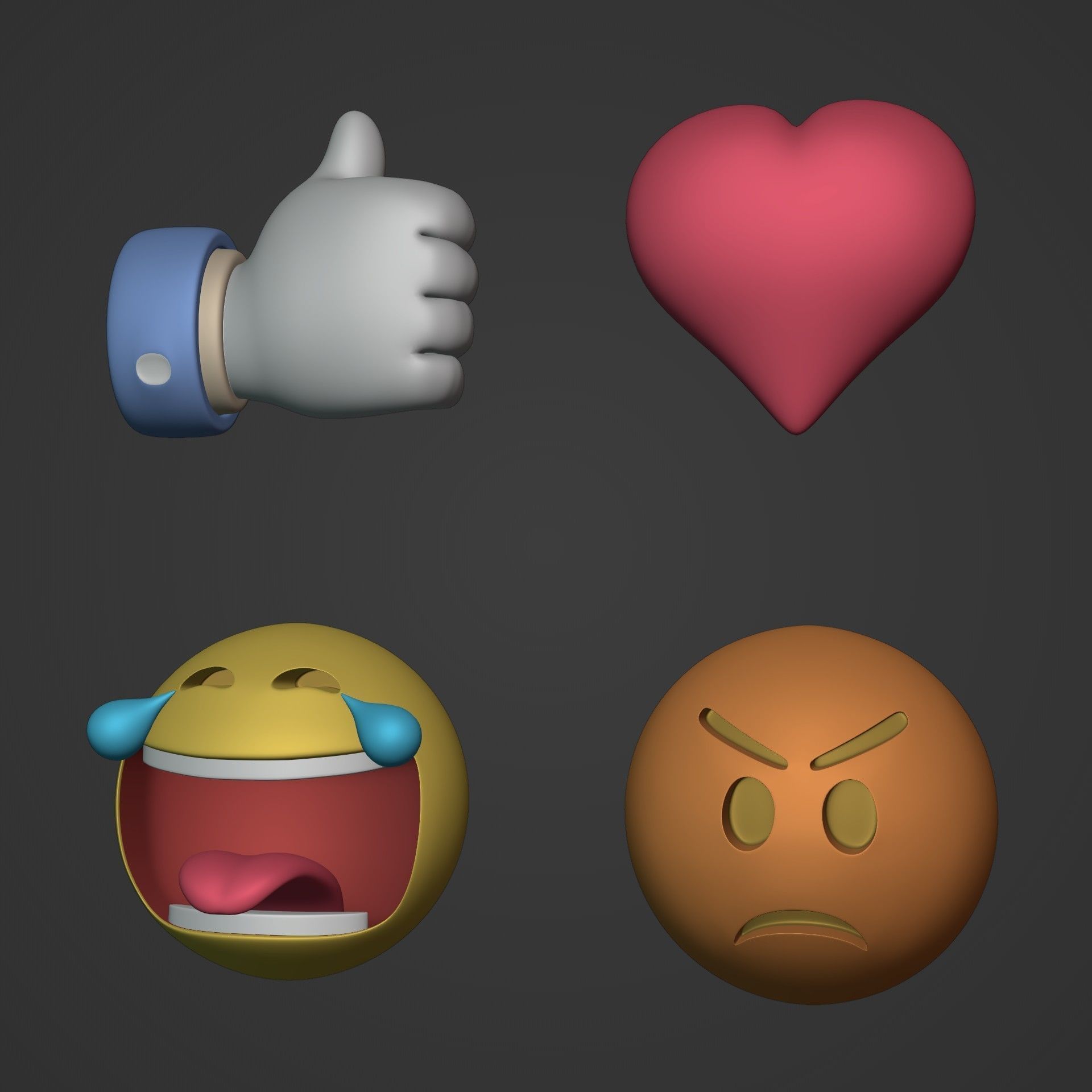 3D model Cartoon Social Media Icons Pack -- Heart - Like Hand - Smiley ...
