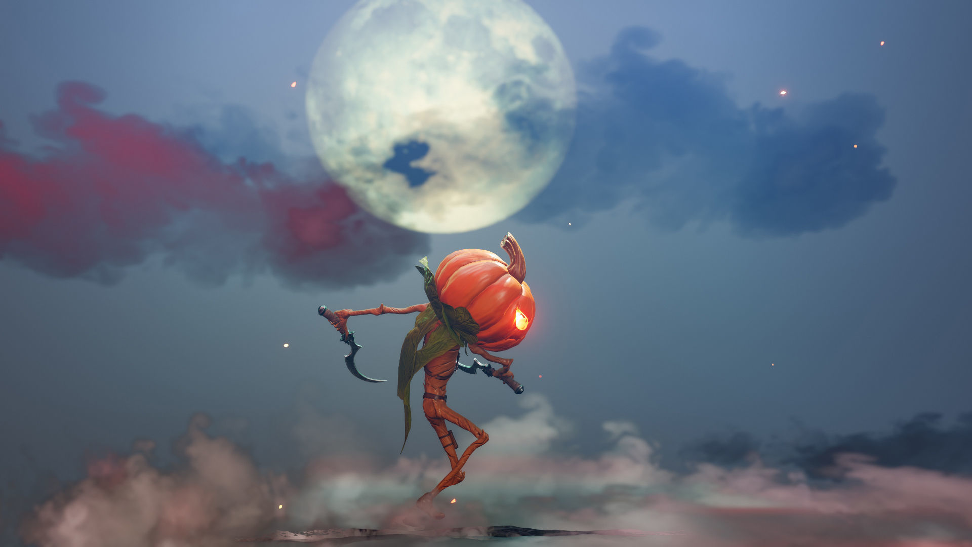 3D model Pumpkin assassin Low-poly character Rigged With weapons VR ...