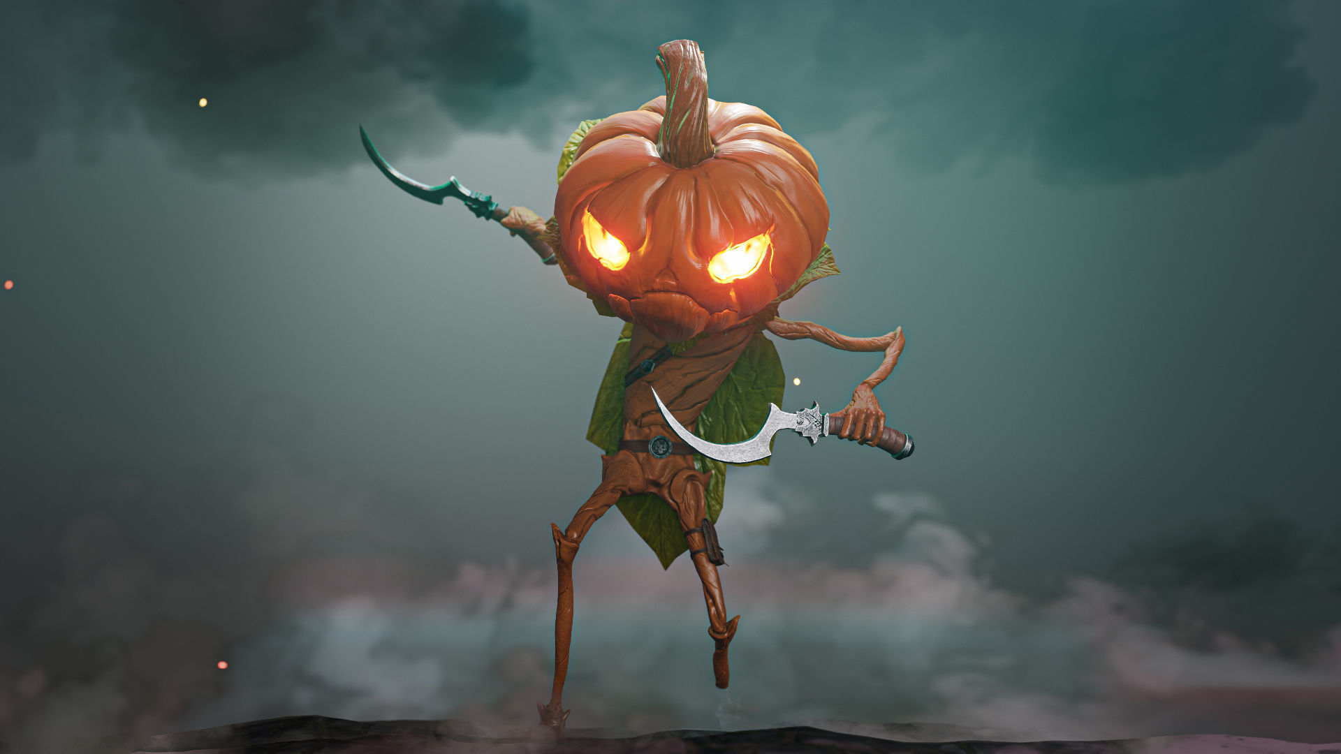 3D model Pumpkin assassin Low-poly character Rigged With weapons VR ...