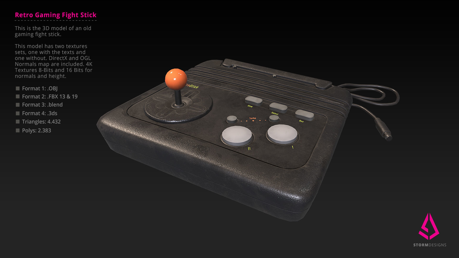 3D model Retro Gaming Arcade Fight Stick PBR Low Poly VR / AR / low ...