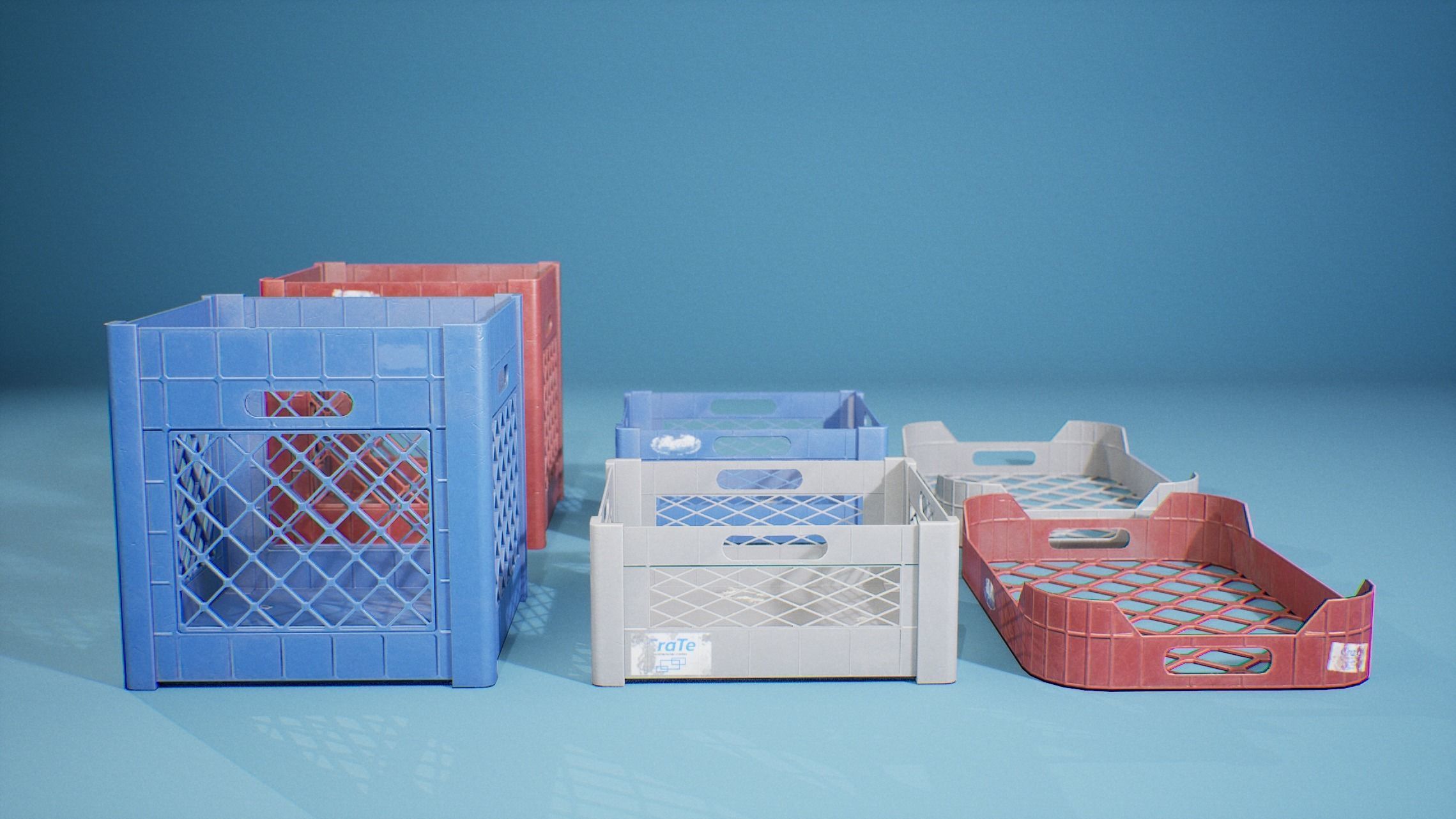 Plastic Crate Pack 3 Colour Pbr Game Ready Crates Unreal Unity Free Vr Ar Low Poly 3d