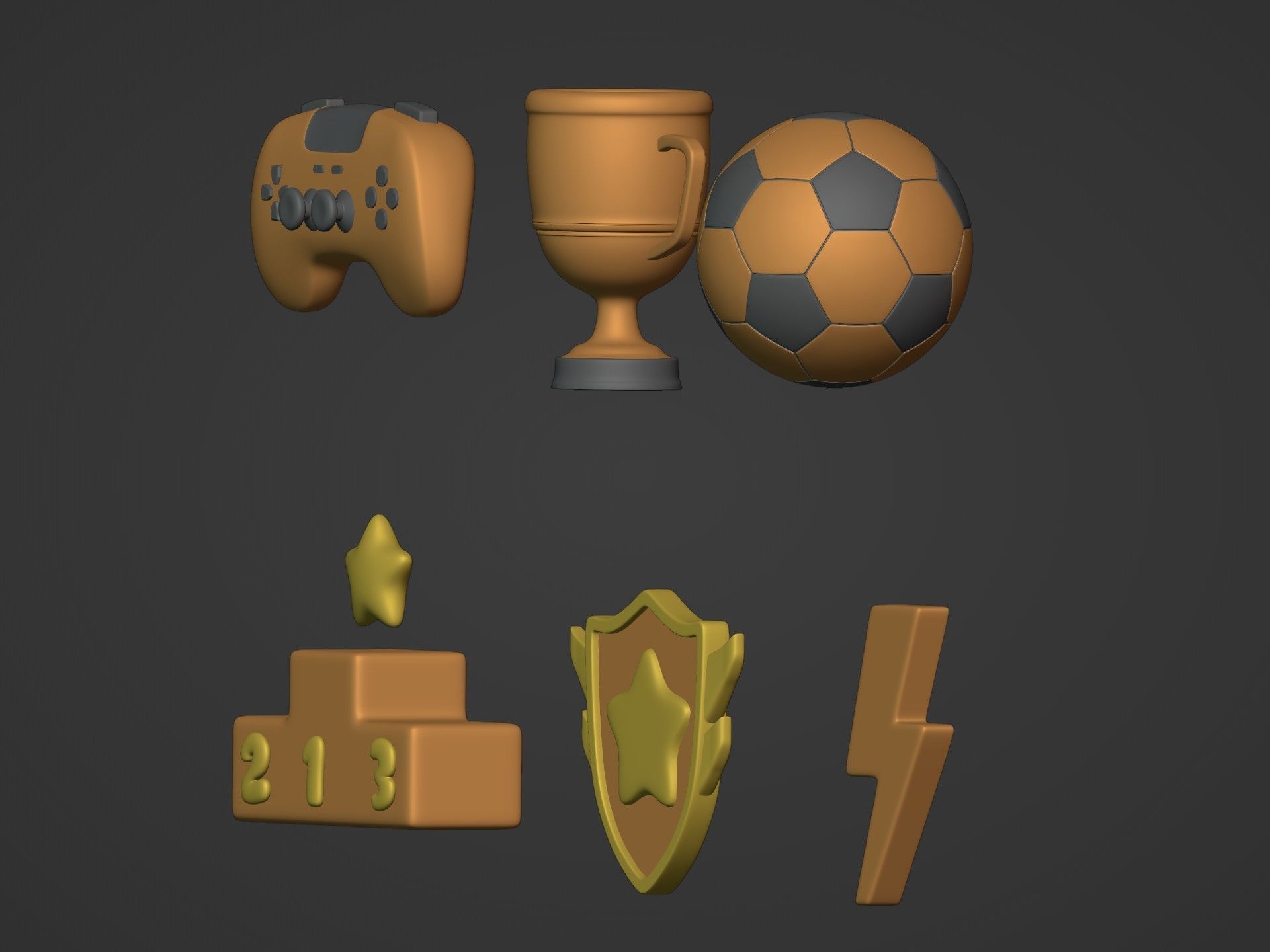 3D model Cartoon Pack -- Video Game Controller - Trophy Cup - Soccer ...