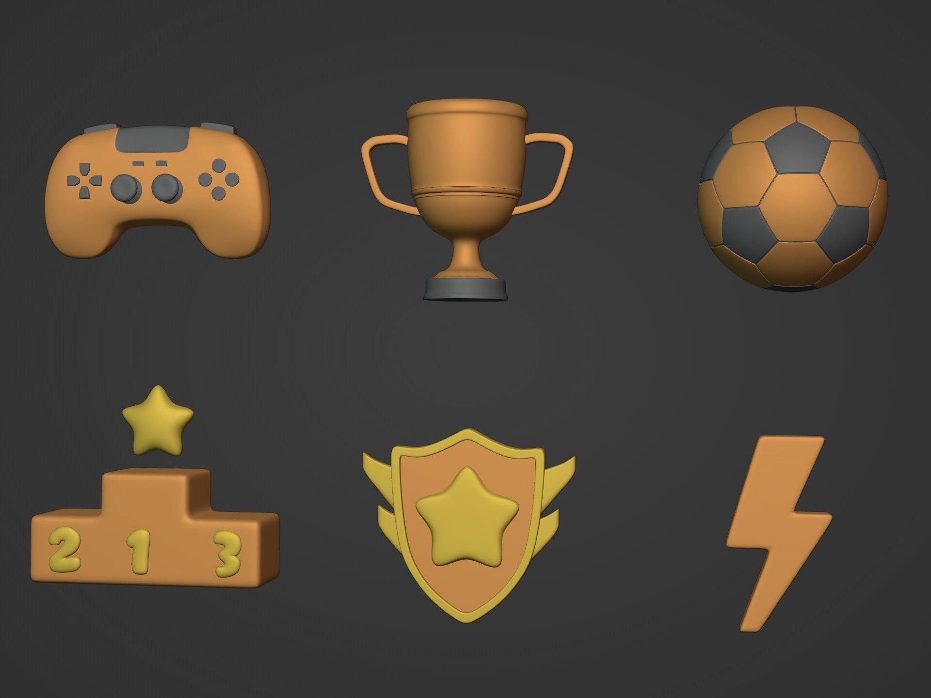 3D model Cartoon Pack -- Video Game Controller - Trophy Cup - Soccer ...