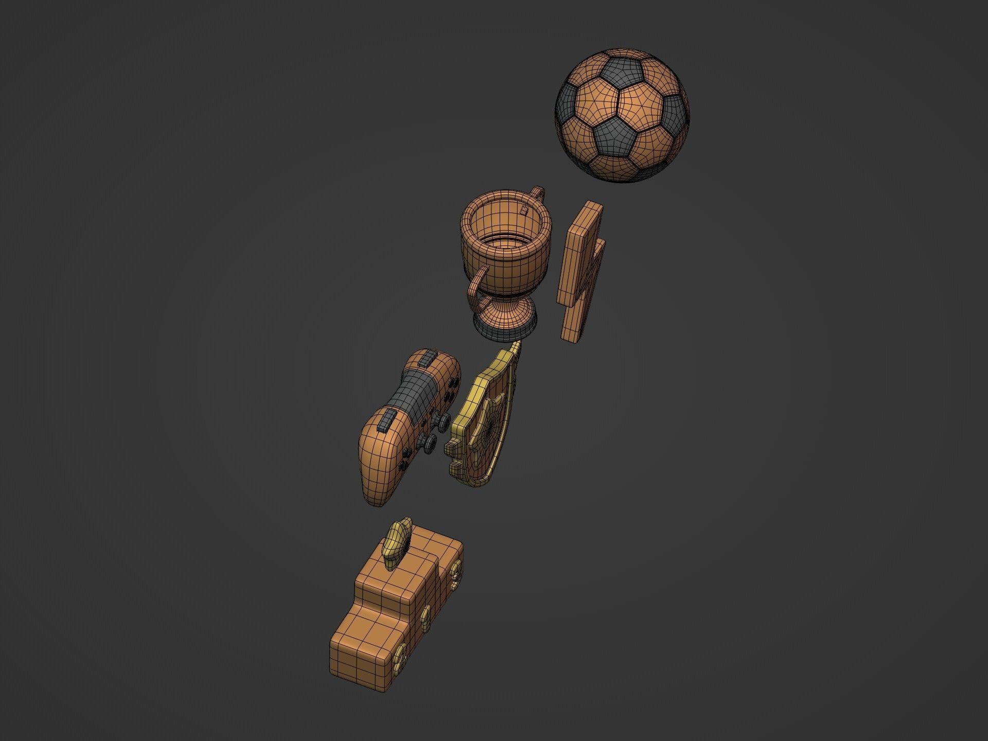 3D model Cartoon Pack -- Video Game Controller - Trophy Cup - Soccer ...