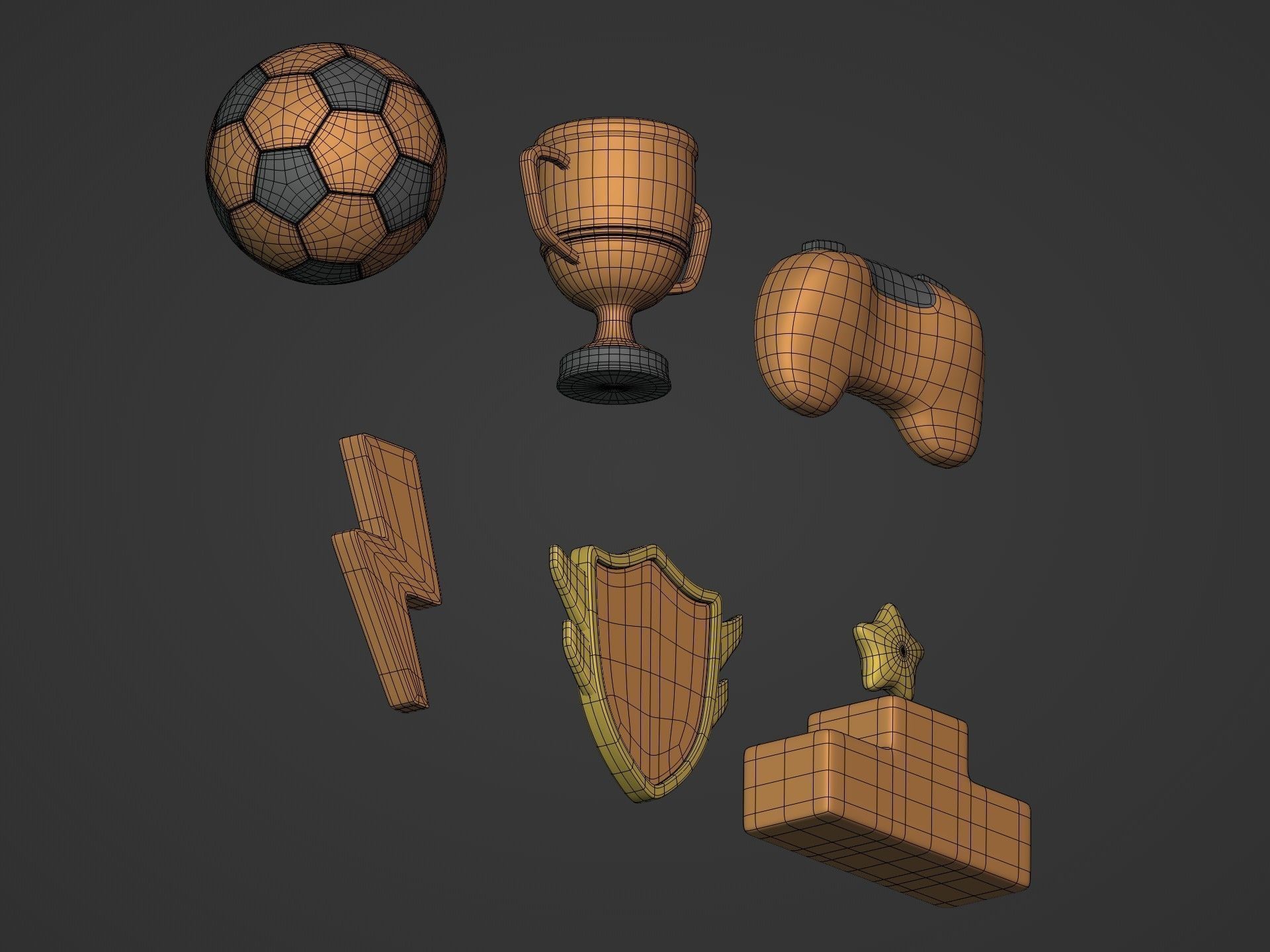 3D model Cartoon Pack -- Video Game Controller - Trophy Cup - Soccer ...