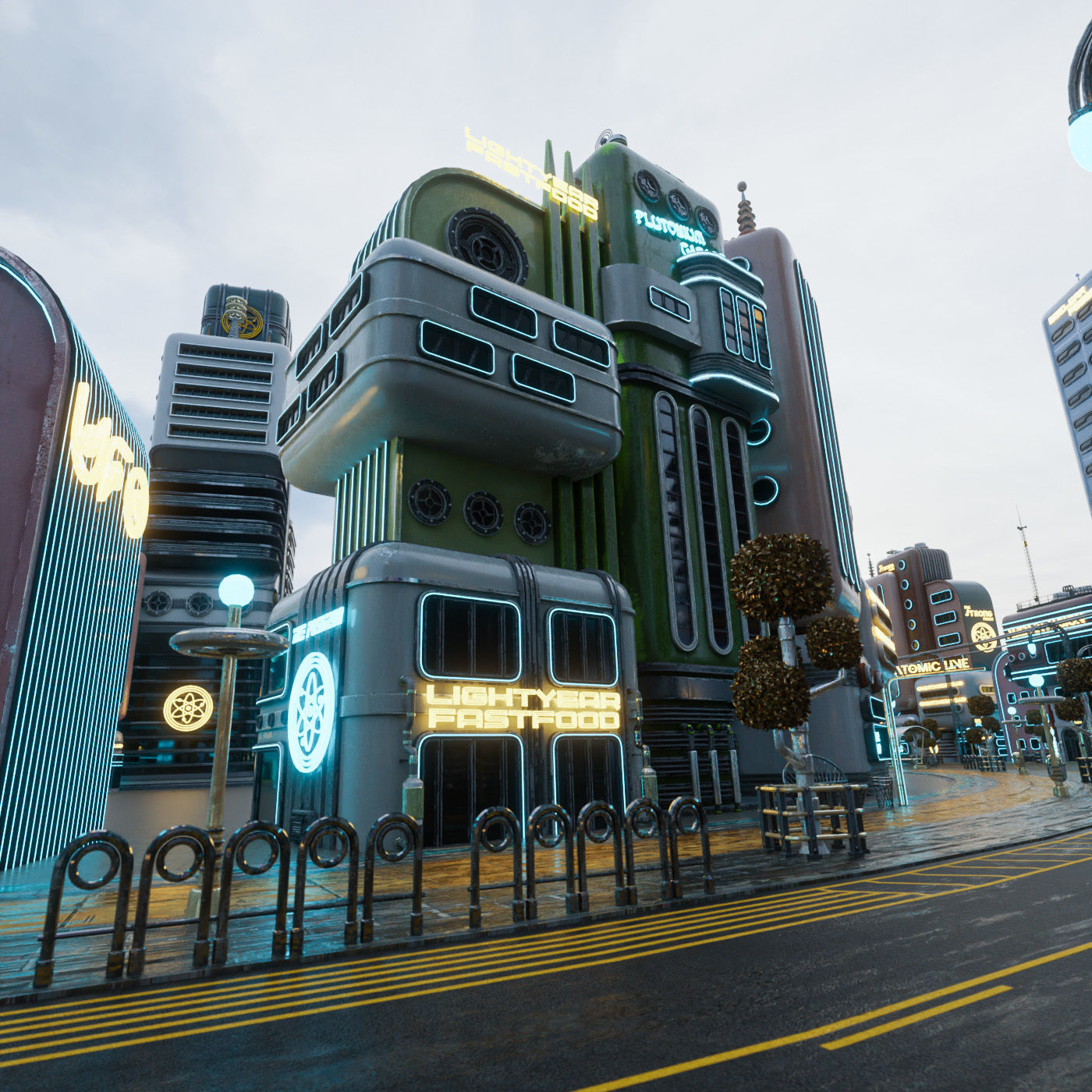 3D model SCIFI ATOMPUNK CITY ENVIRONMENT TILEABLE LOOP VR / AR / low ...