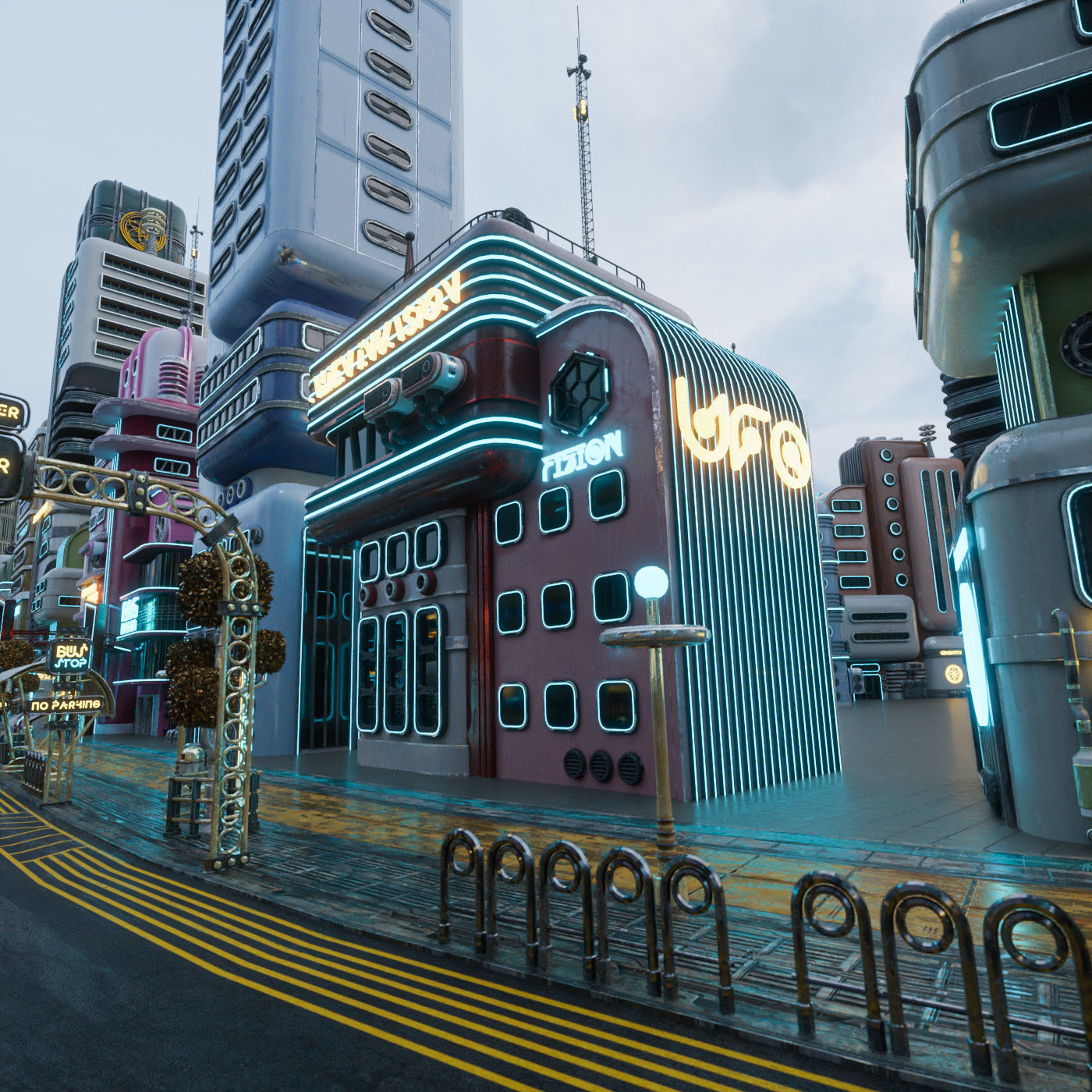 3D model SCIFI ATOMPUNK CITY ENVIRONMENT TILEABLE LOOP VR / AR / low ...