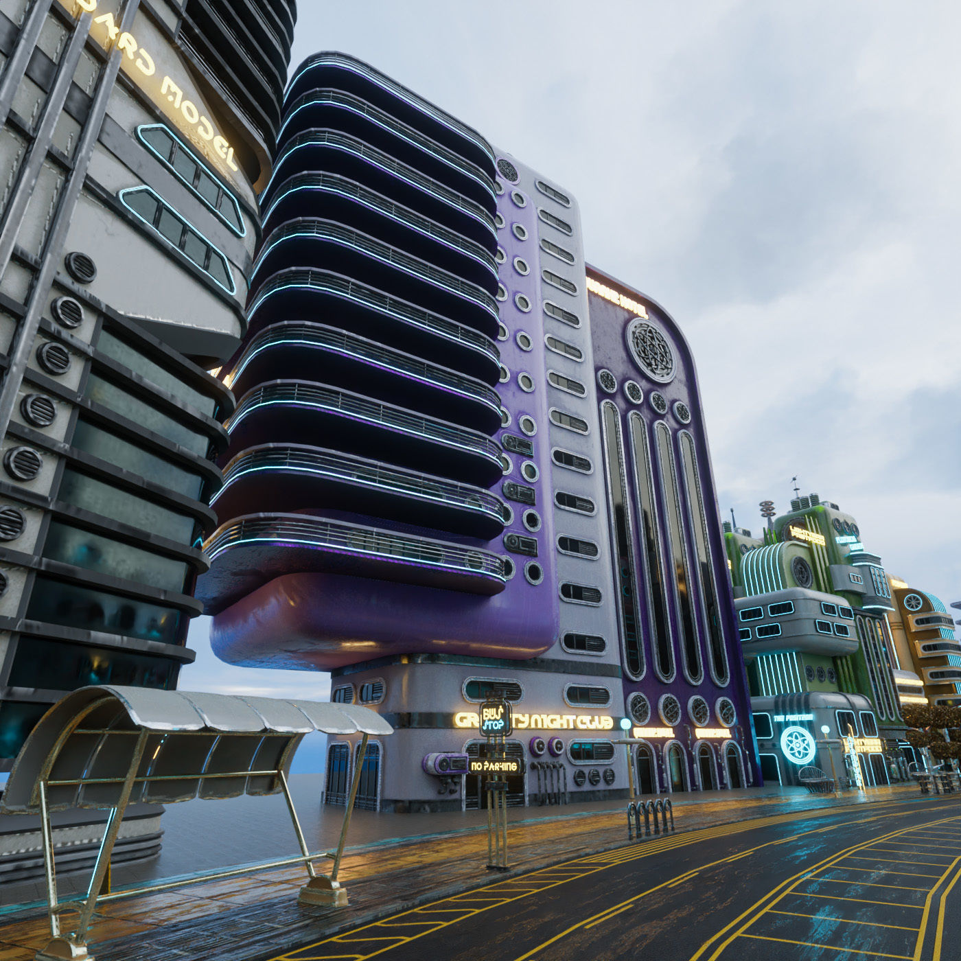 3D model SCIFI ATOMPUNK CITY ENVIRONMENT TILEABLE LOOP VR / AR / low ...