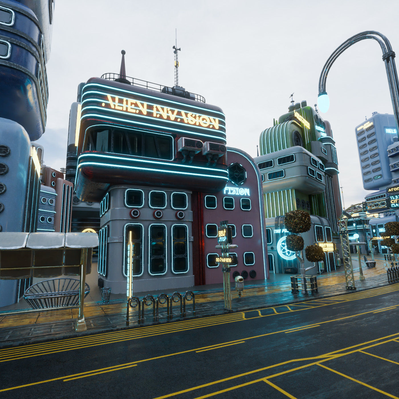 3D model SCIFI ATOMPUNK CITY ENVIRONMENT TILEABLE LOOP VR / AR / low ...