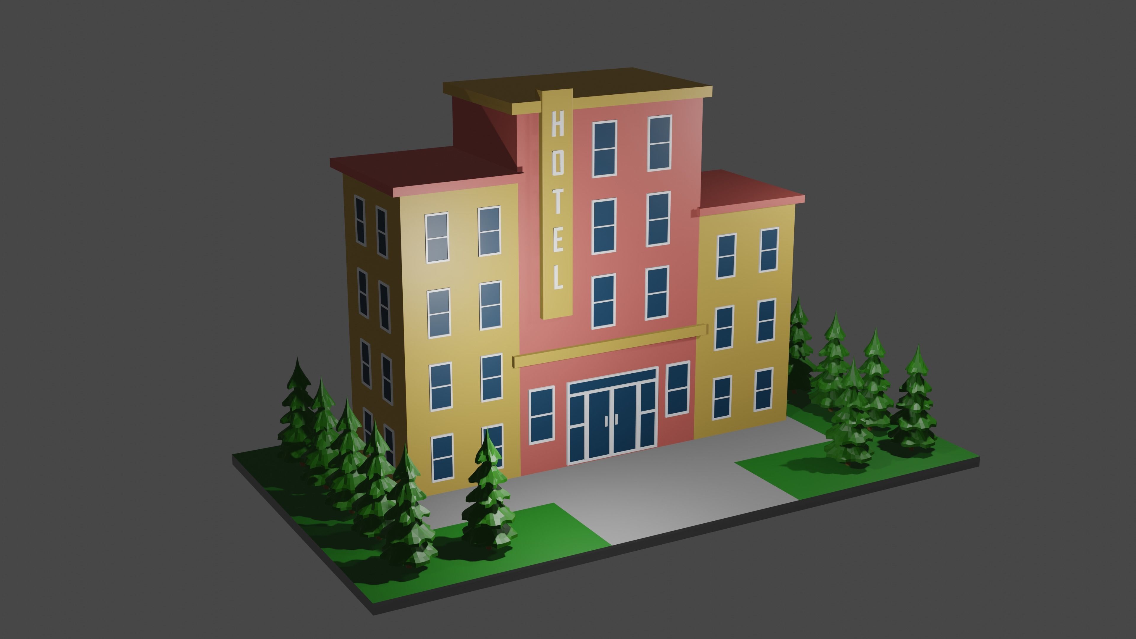 3D model Beautiful Low Poly Hotel VR / AR / low-poly | CGTrader