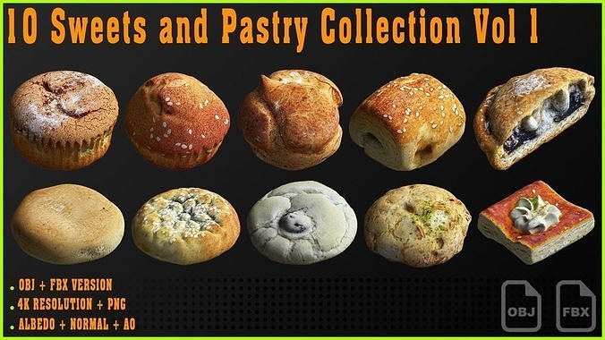 3D model 10 Sweets and Pastry Collection Vol 01 VR / AR / low-poly ...
