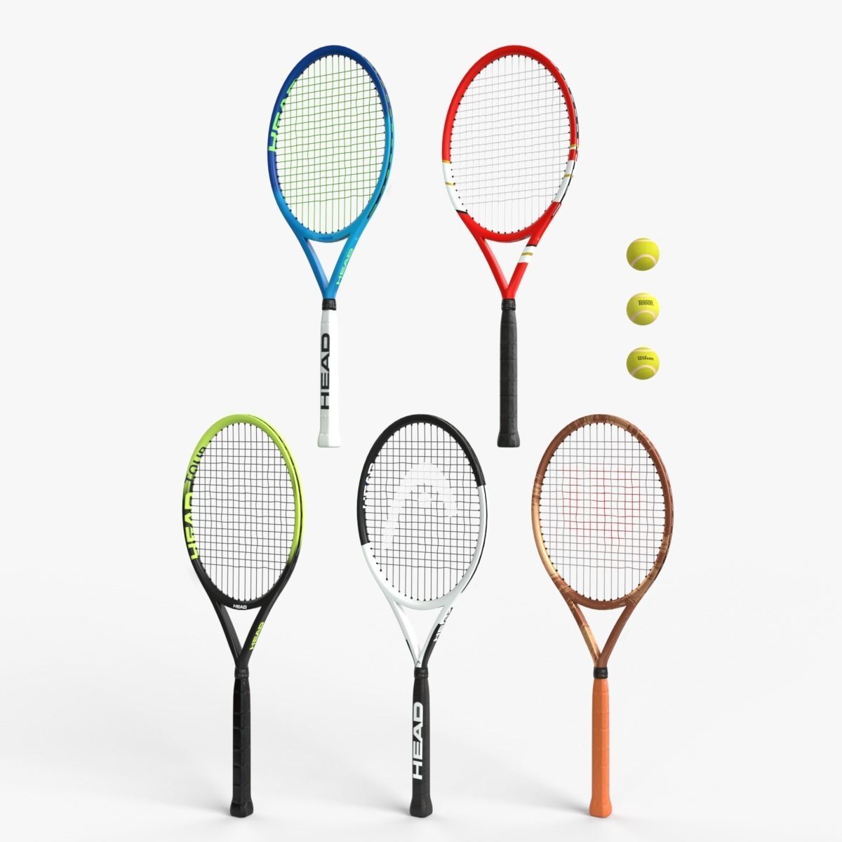 3D model Collection of tennis rackets and balls VR / AR / low-poly ...
