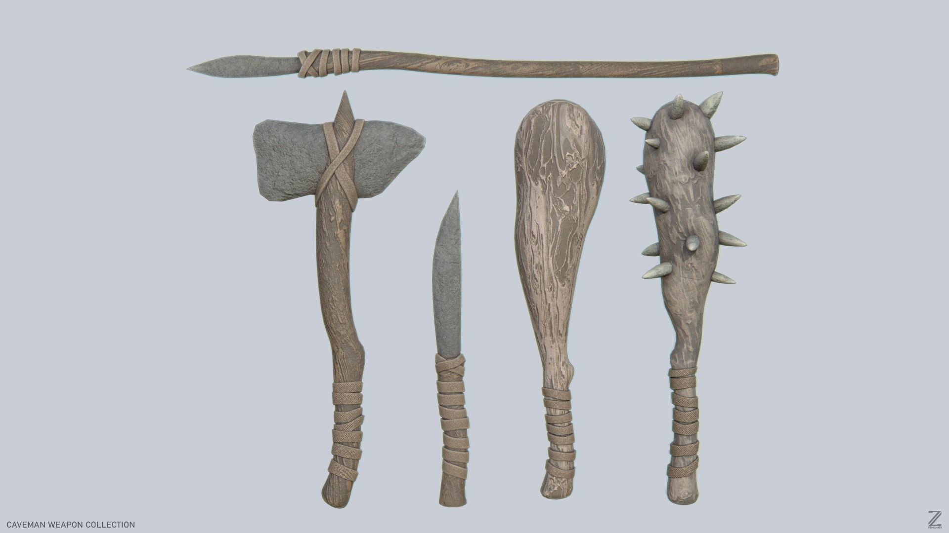 Caveman weapon collection VR / AR / low-poly | CGTrader