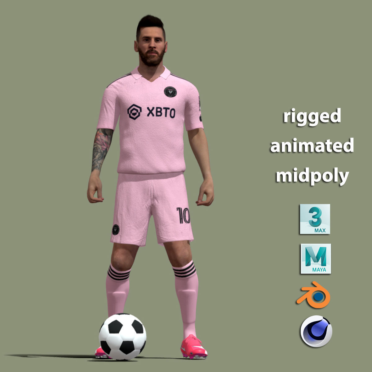 3D model Lionel Messi Miami animation 3D model animated rigged | CGTrader