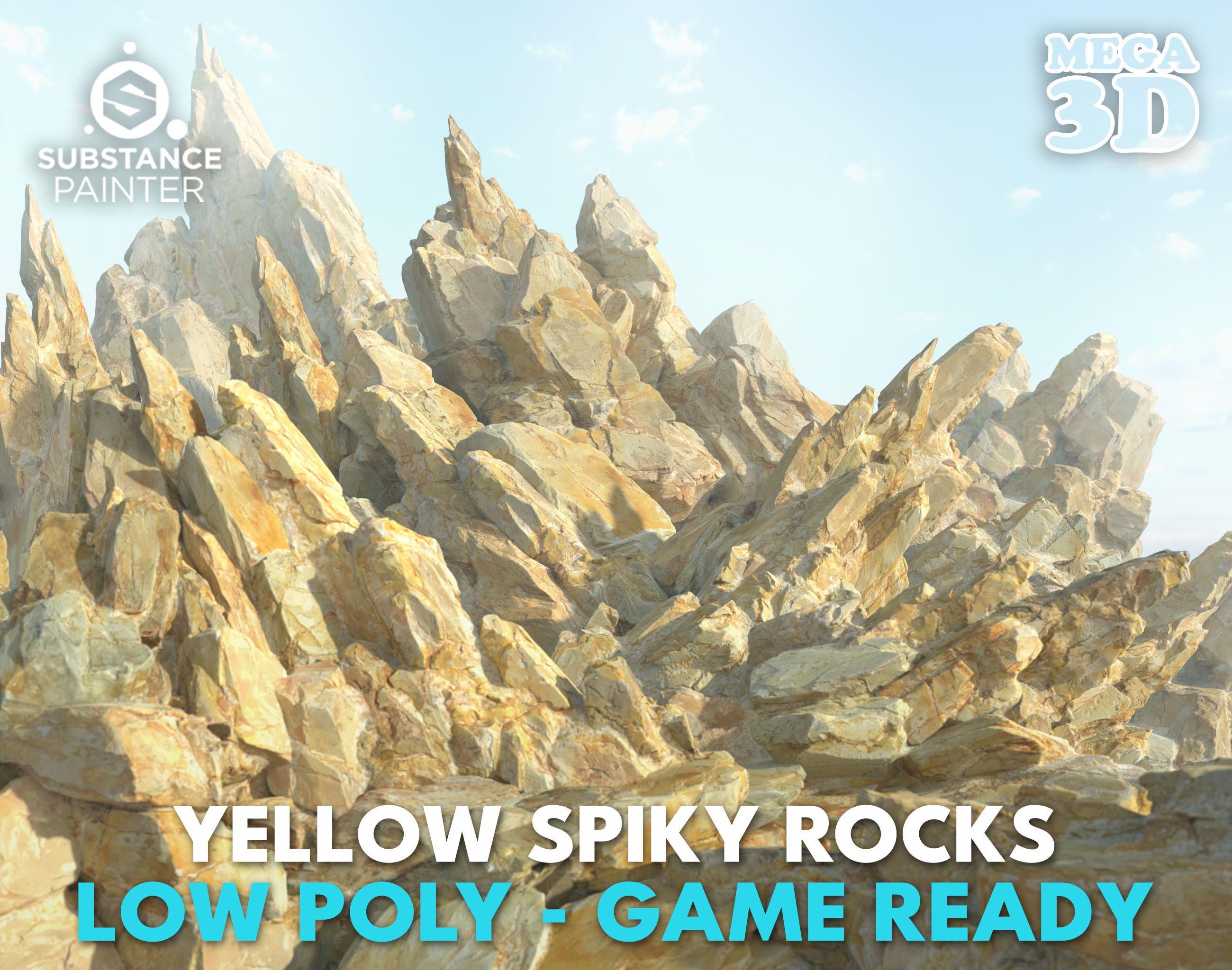3D model Low poly Yellow Spiky Modular Rock 230715 VR / AR / low-poly | CGTrader
