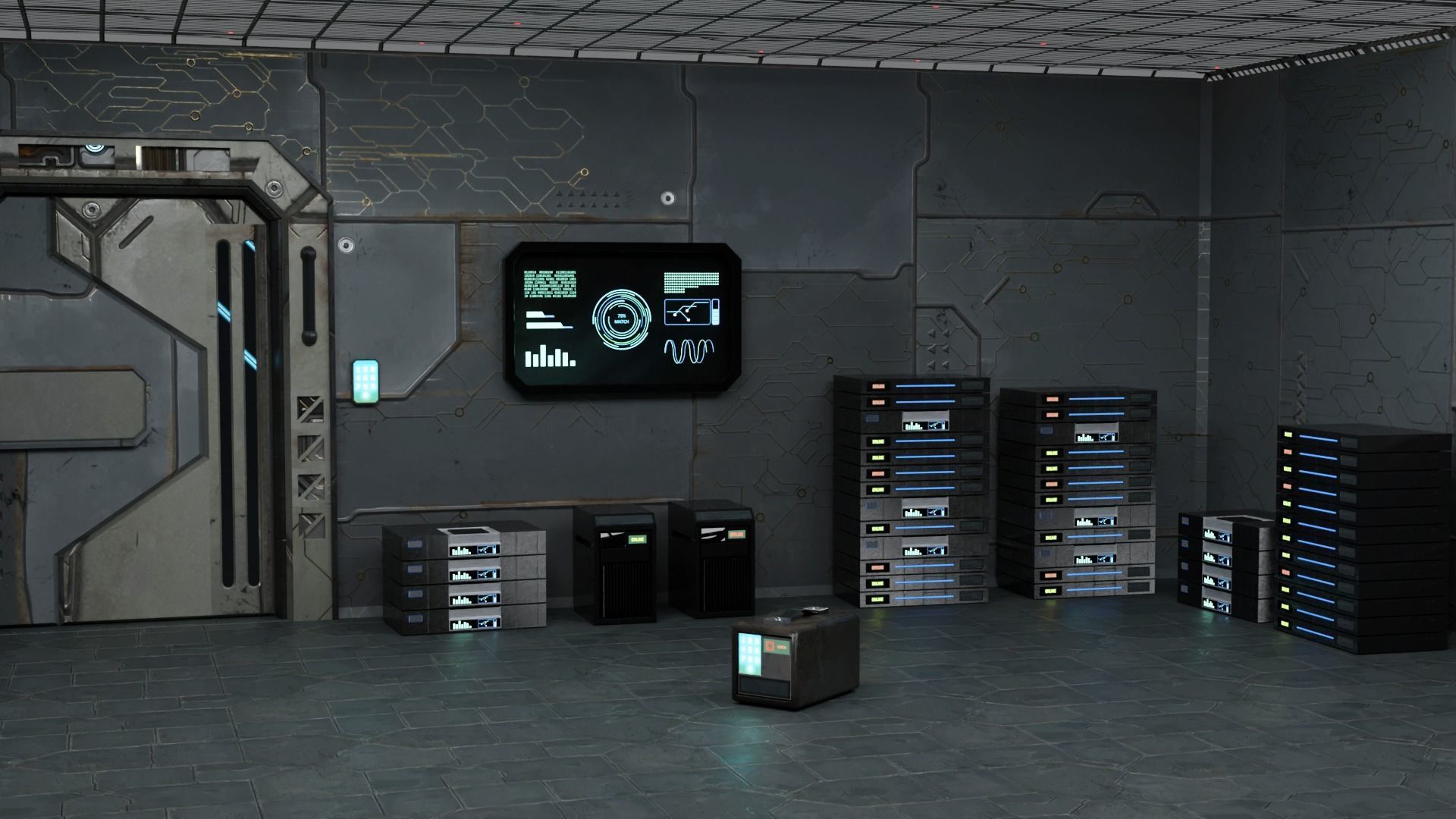 3D model Computers Servers Screens Touch Pad Lock Box VR / AR / low ...