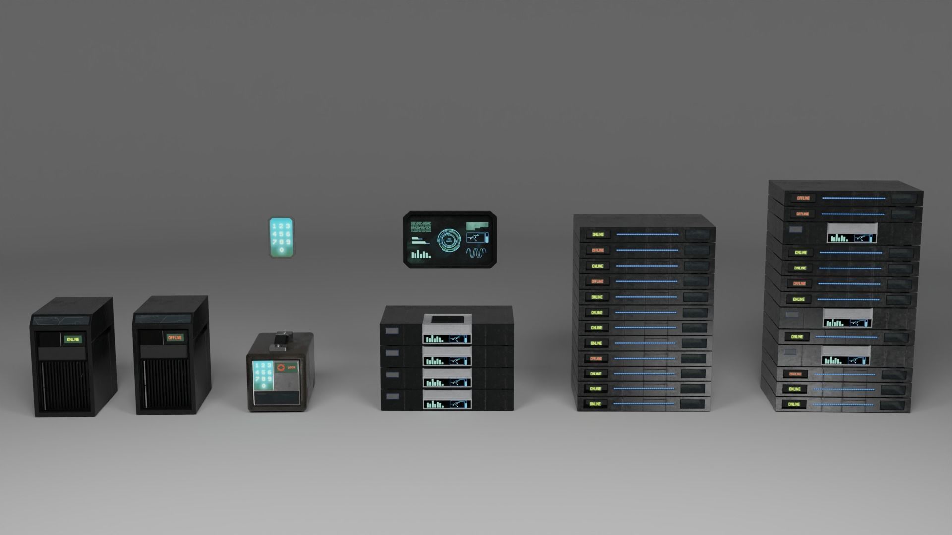 3D model Computers Servers Screens Touch Pad Lock Box VR / AR / low ...