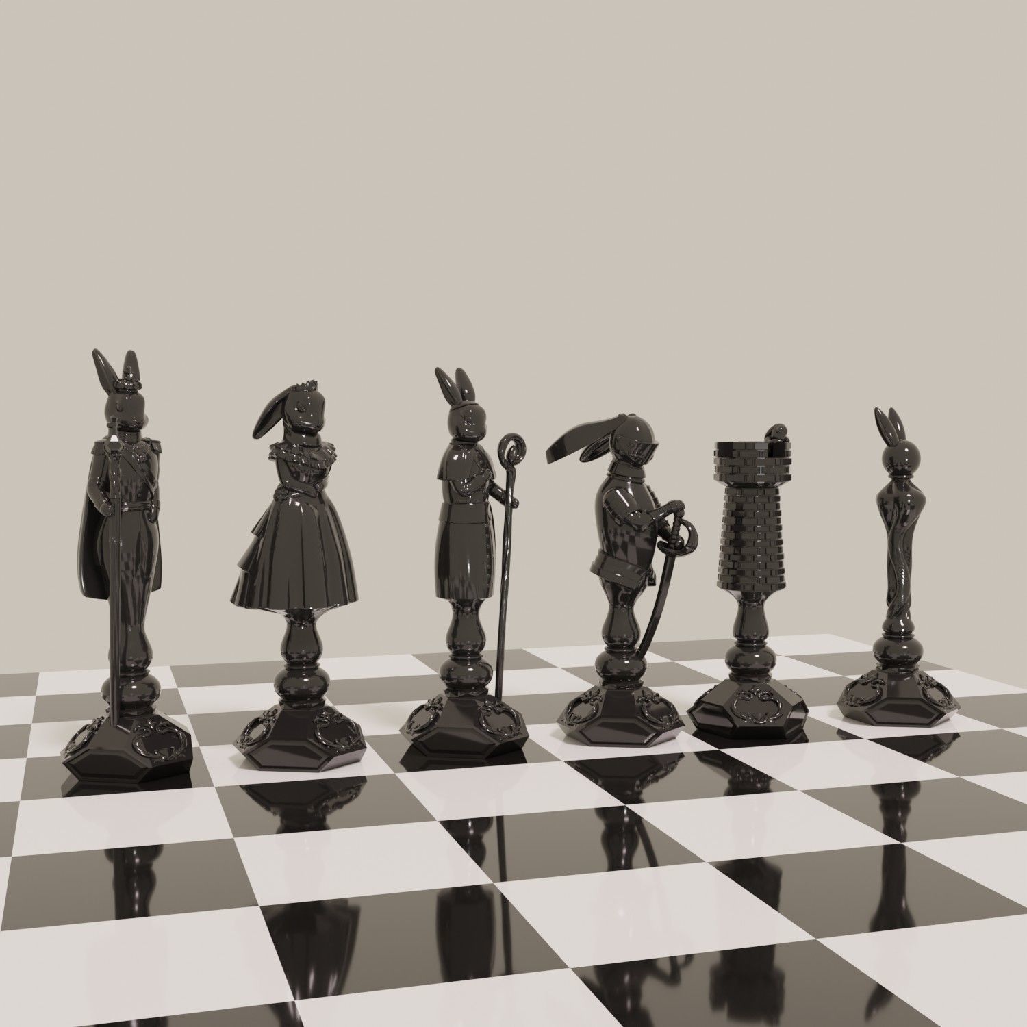 RABBIT CHESS lithos SET 3D model 3D printable | CGTrader