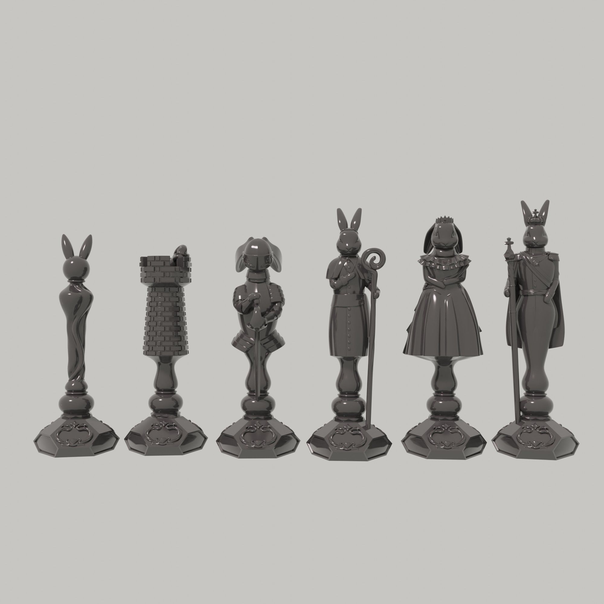 RABBIT CHESS lithos SET 3D model 3D printable | CGTrader