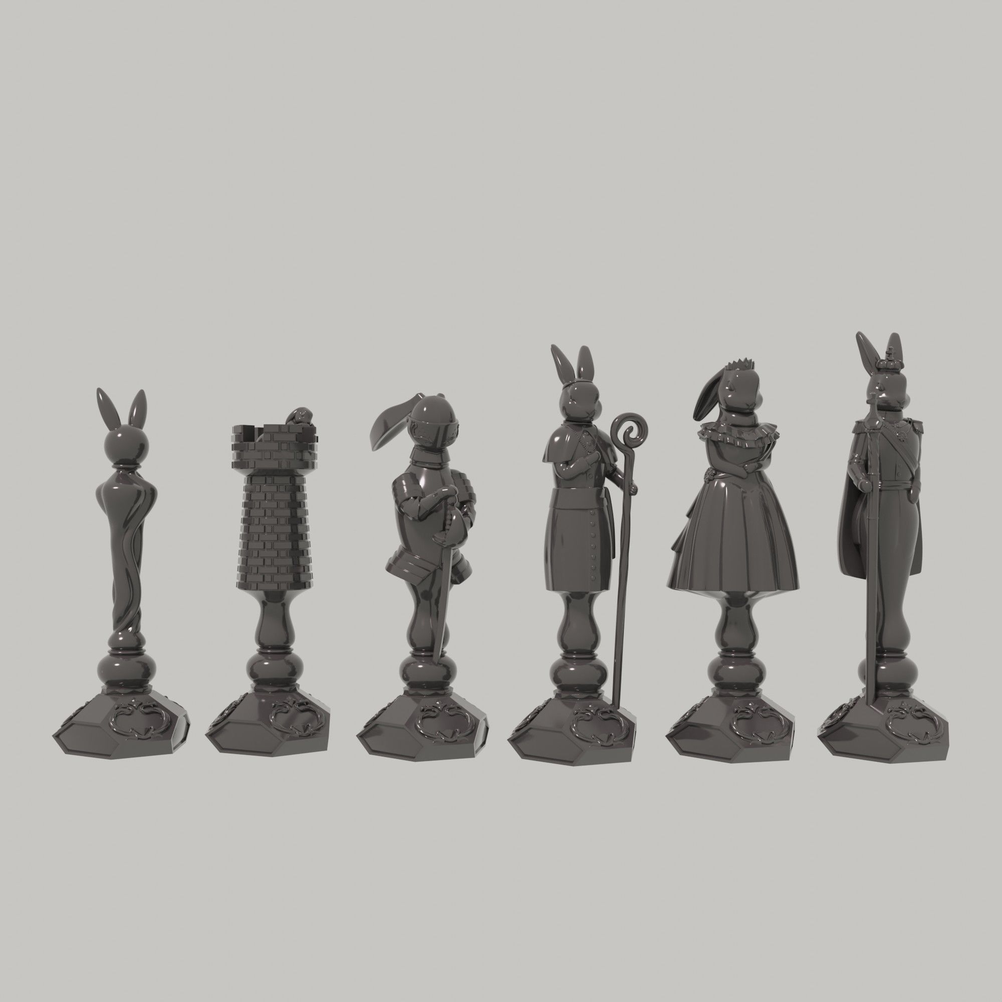 RABBIT CHESS lithos SET 3D model 3D printable | CGTrader