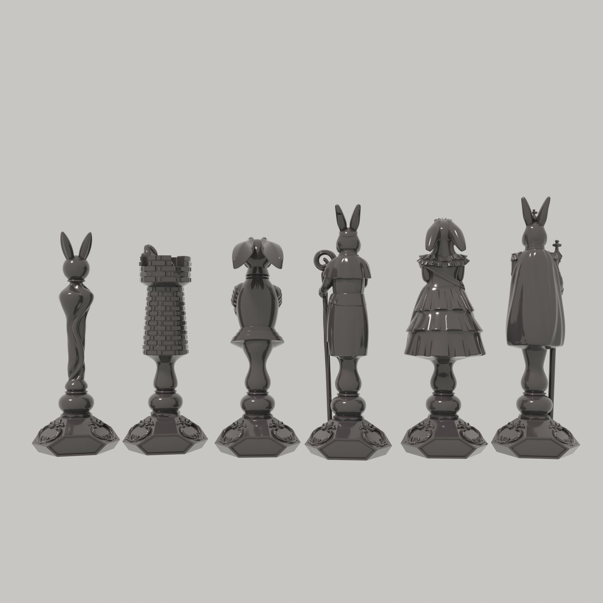RABBIT CHESS lithos SET 3D model 3D printable | CGTrader