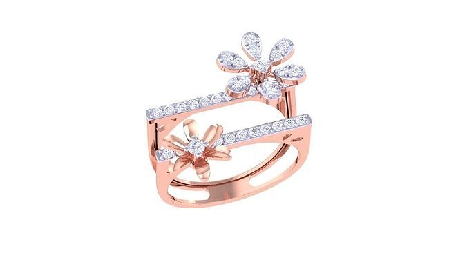 Flower High Jewelry Diamond Cocktail Ring 3dm stl obj renders 3D model 3D printable | CGTrader
