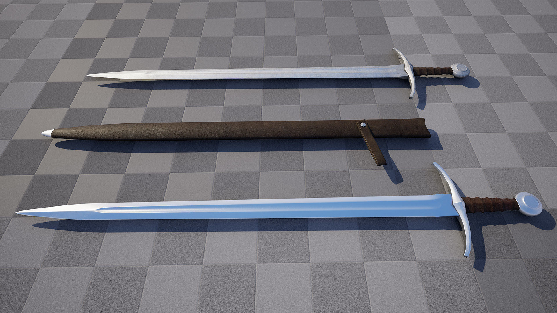 3D model Medieval Sword 02 low poly plus old texture and sheath UE VR ...