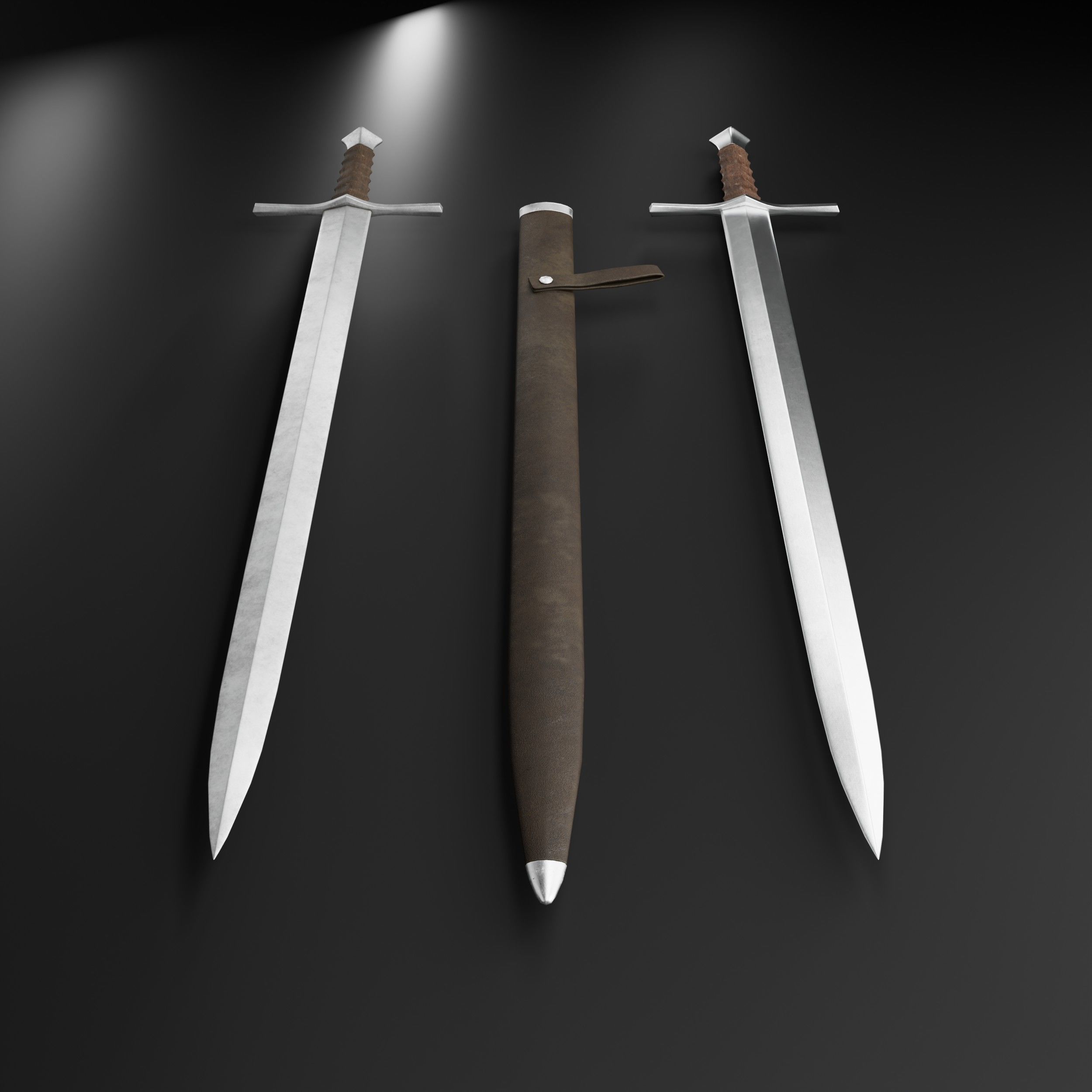 3D model Medieval Sword 03 low poly plus old texture and sheath UE VR ...