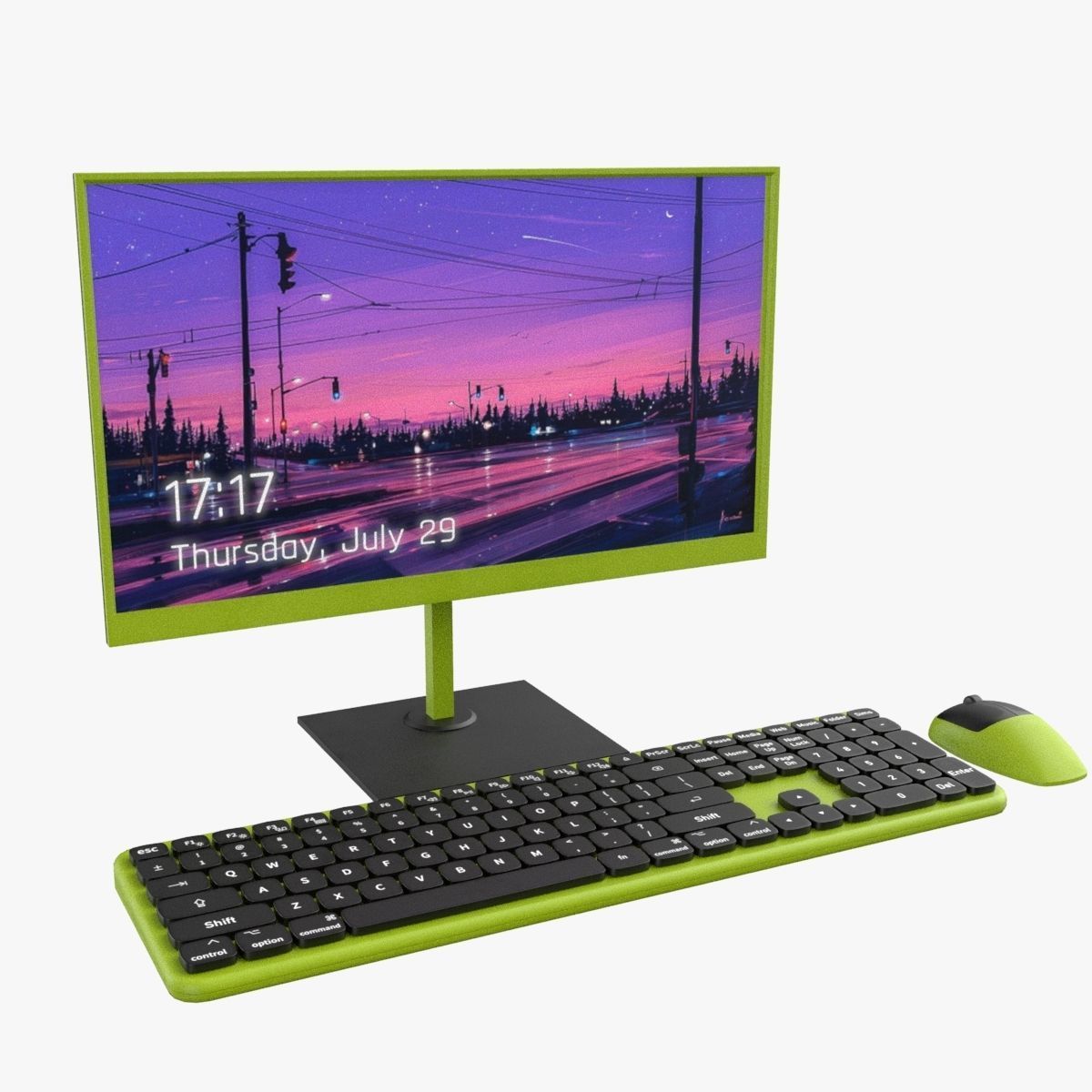 Wireles Computer Set Keyboard Mouse Monitor Green-Black Version 3D ...
