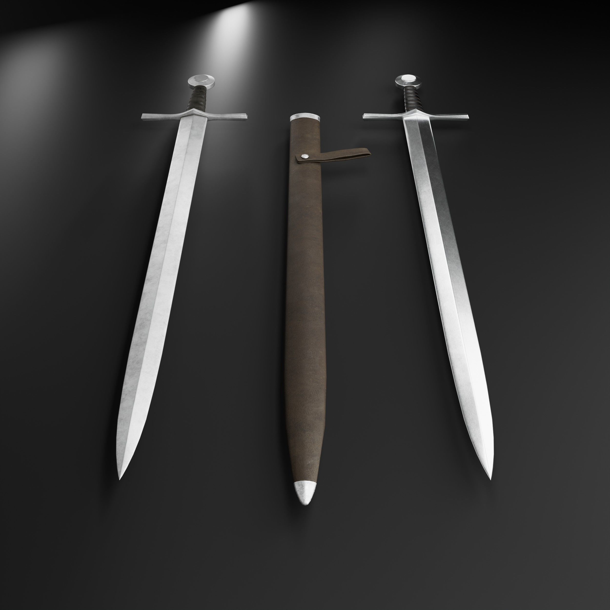 3D model Medieval Sword 05 low poly plus old texture and sheath UE VR ...