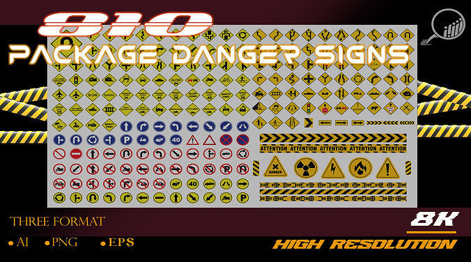 package 810 danger signs 3D model | CGTrader