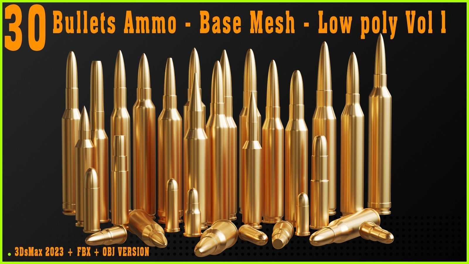 3D model 30 Bullets Ammo - Base Mesh - Low poly Vol 1 VR / AR / low ...