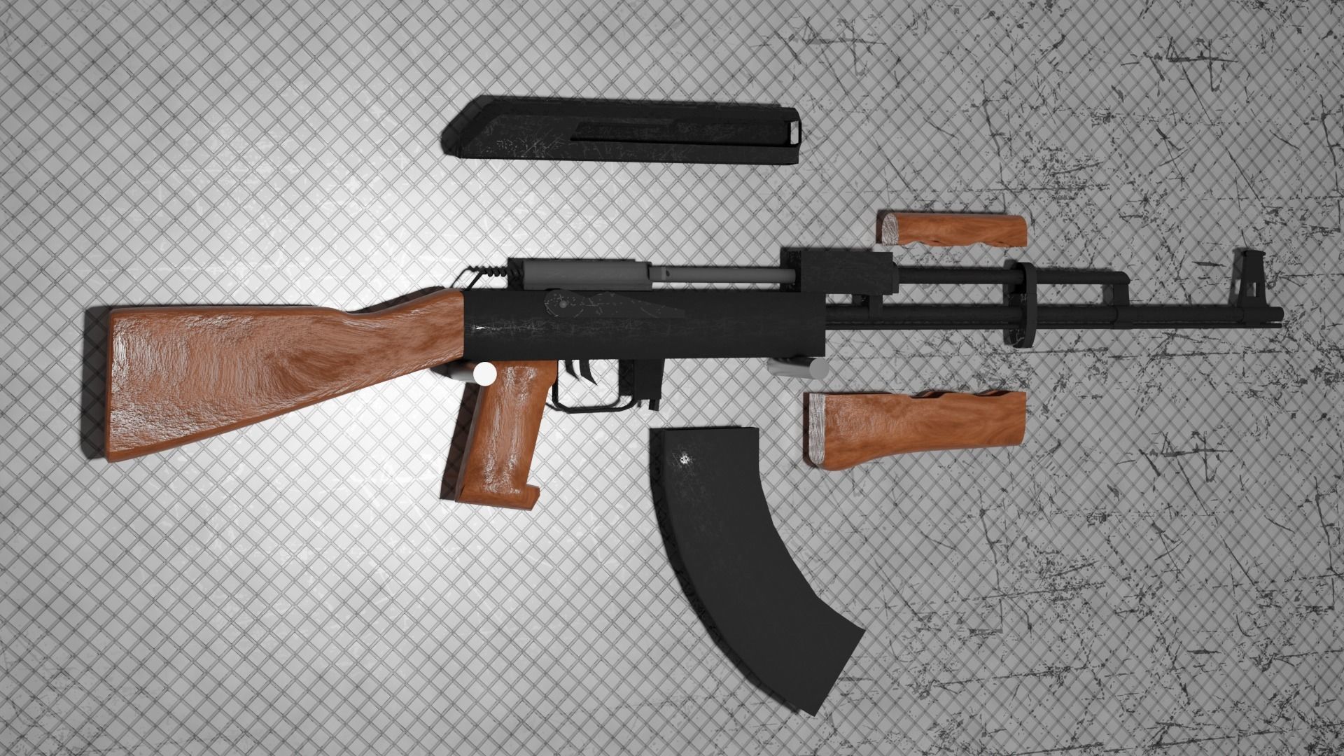 ak 47 and a steel wall 3D model | CGTrader